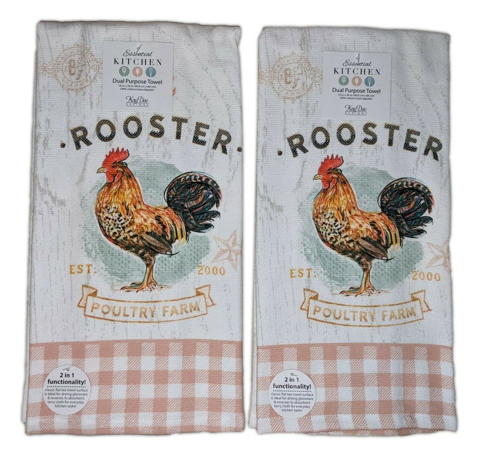 Kay Dee Designs Set of 2 Red Rooster Vintage-Look Terry Kitchen Towels ...