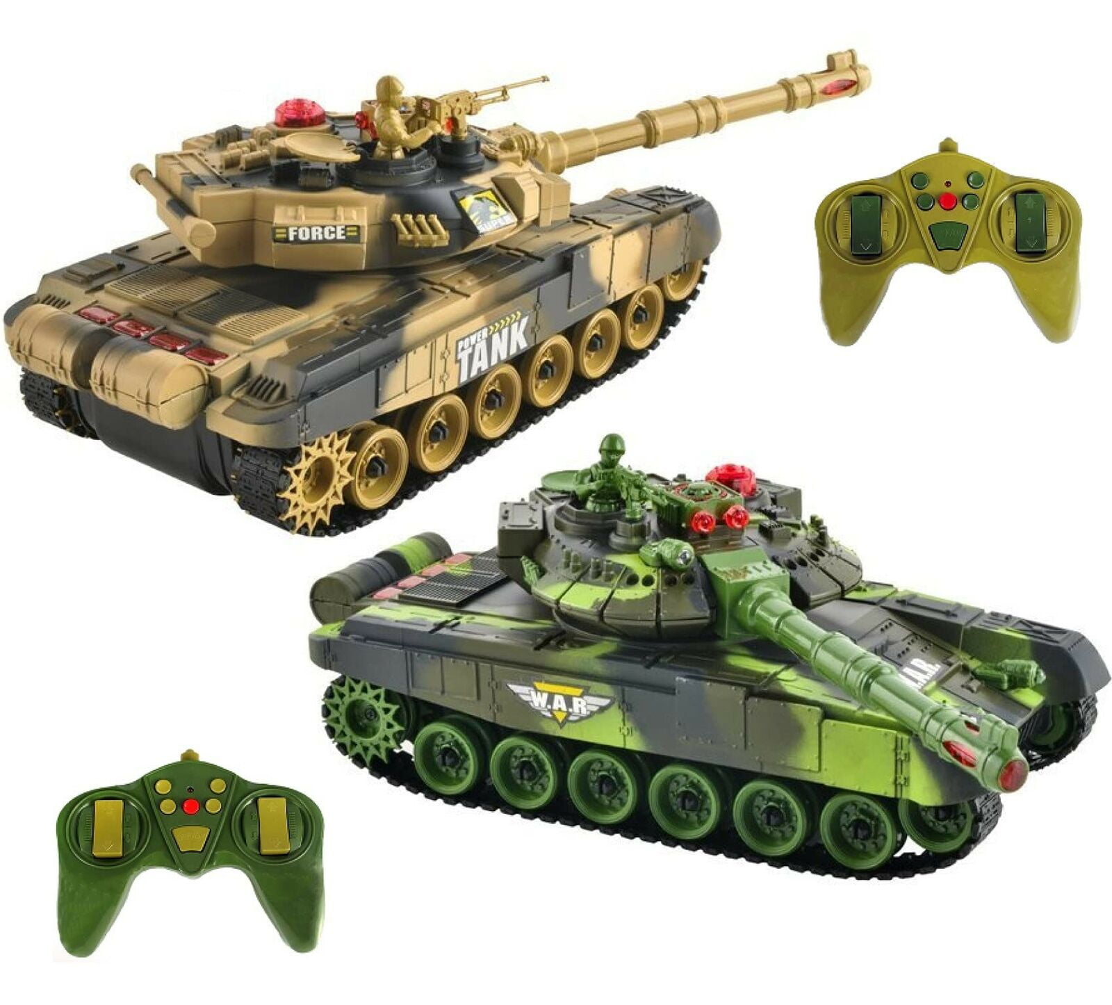 Set of 2 Radio Control Fighting Battle Tanks - Realistic Sound & Lights ...