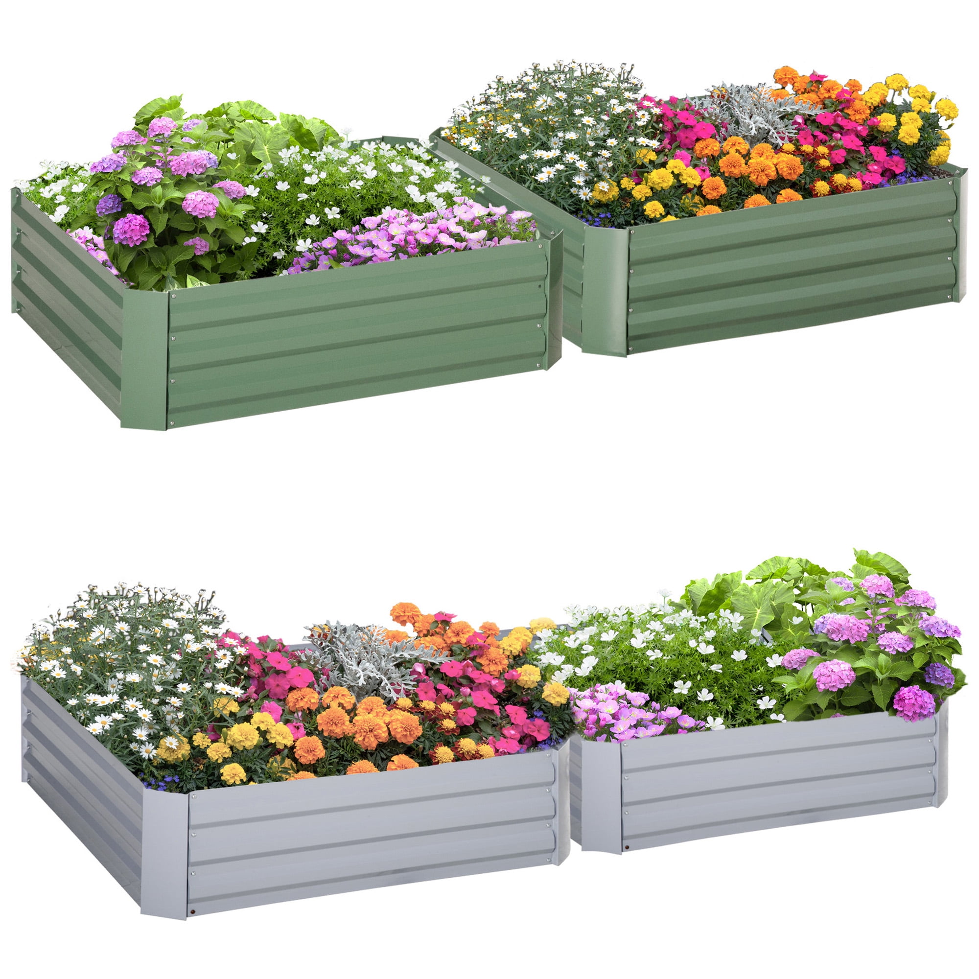 Set of 2 Raised Garden Bed Galvanized Steel Planter Boxes Easy Quick ...