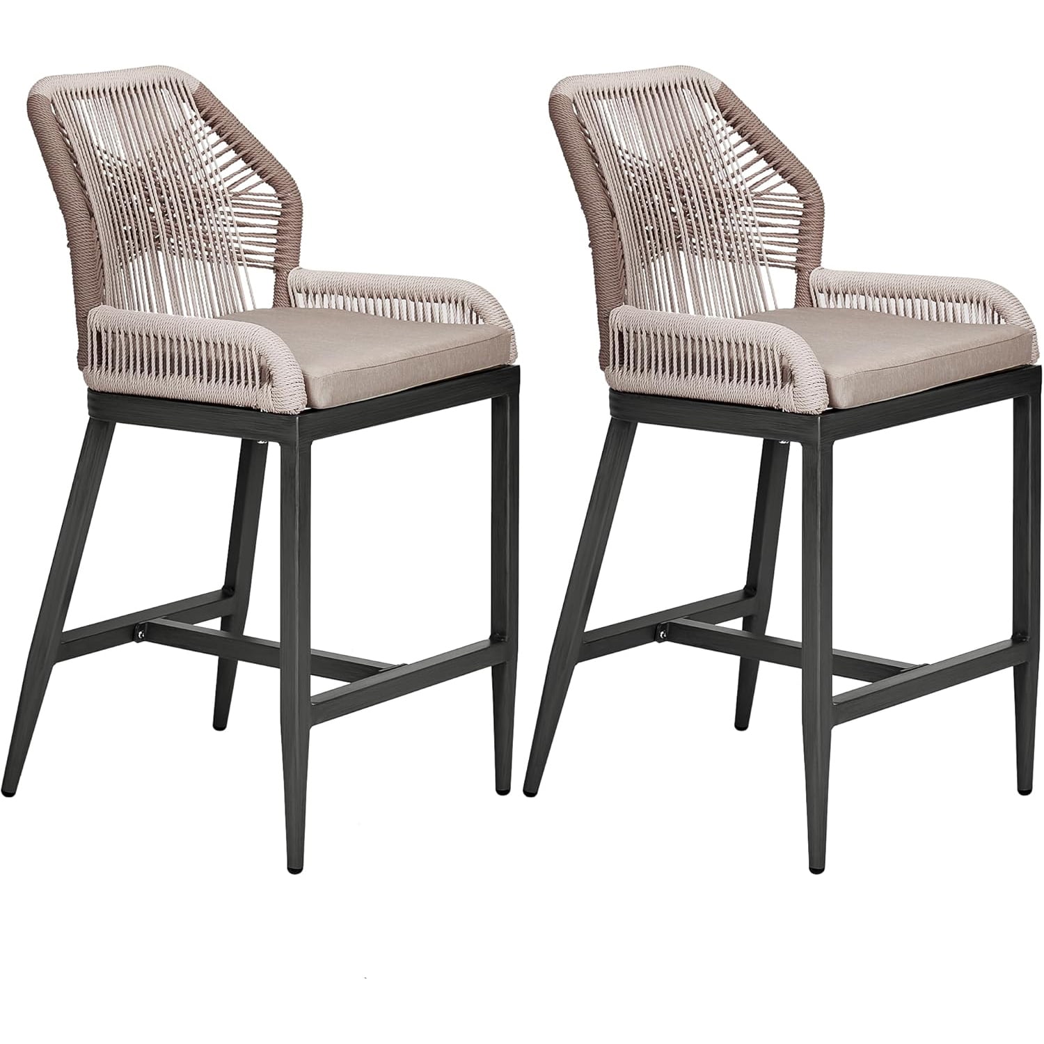Set of 2 Rattan Counter Height Bar Stools with Back & Armrests, 24.8 ...