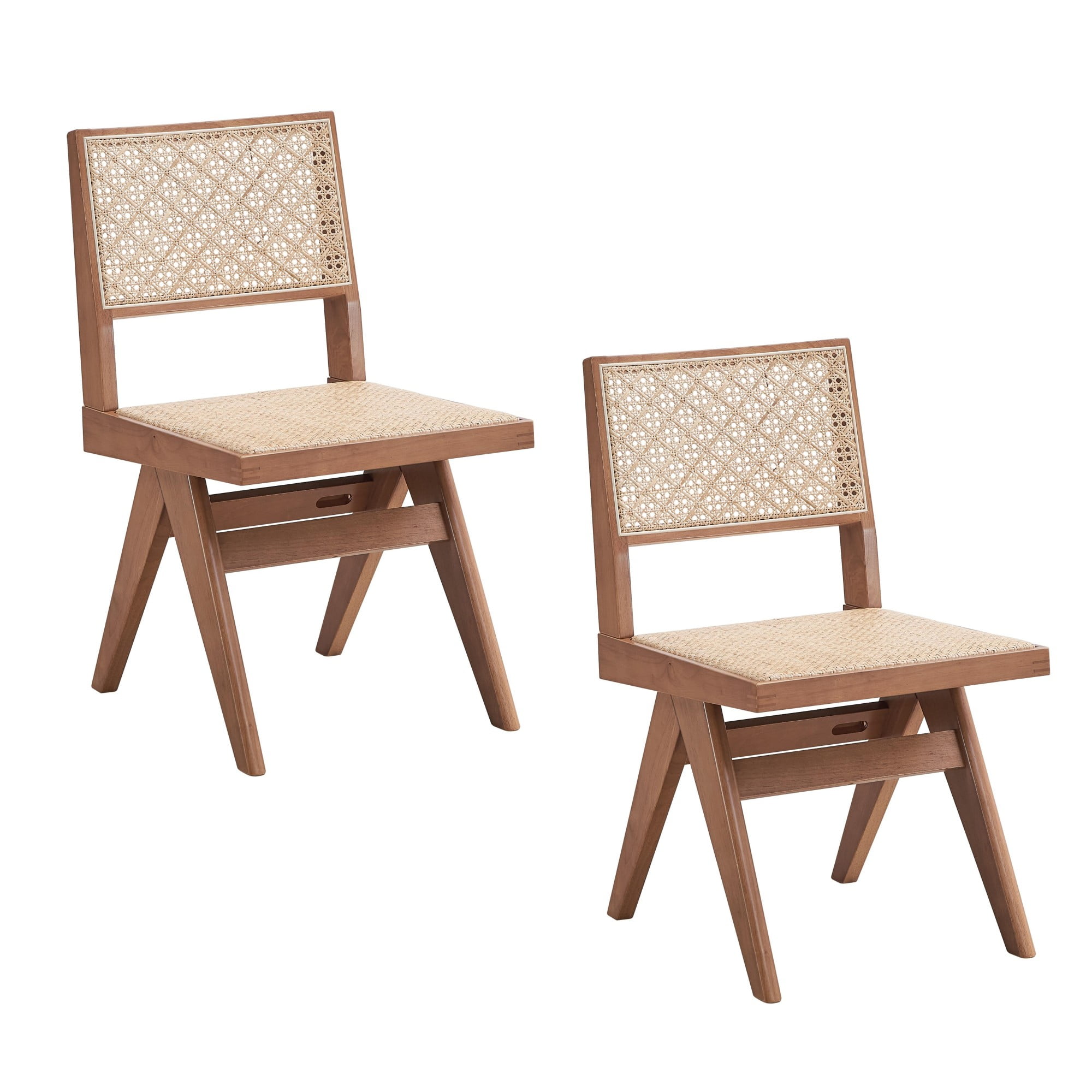 Set of 2 Rattan Finish Side Chair, Modern Dining Chair with Solid ...