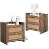 Set of 2 Rattan-Style Nightstands with Charging Station, Bedside Tables ...
