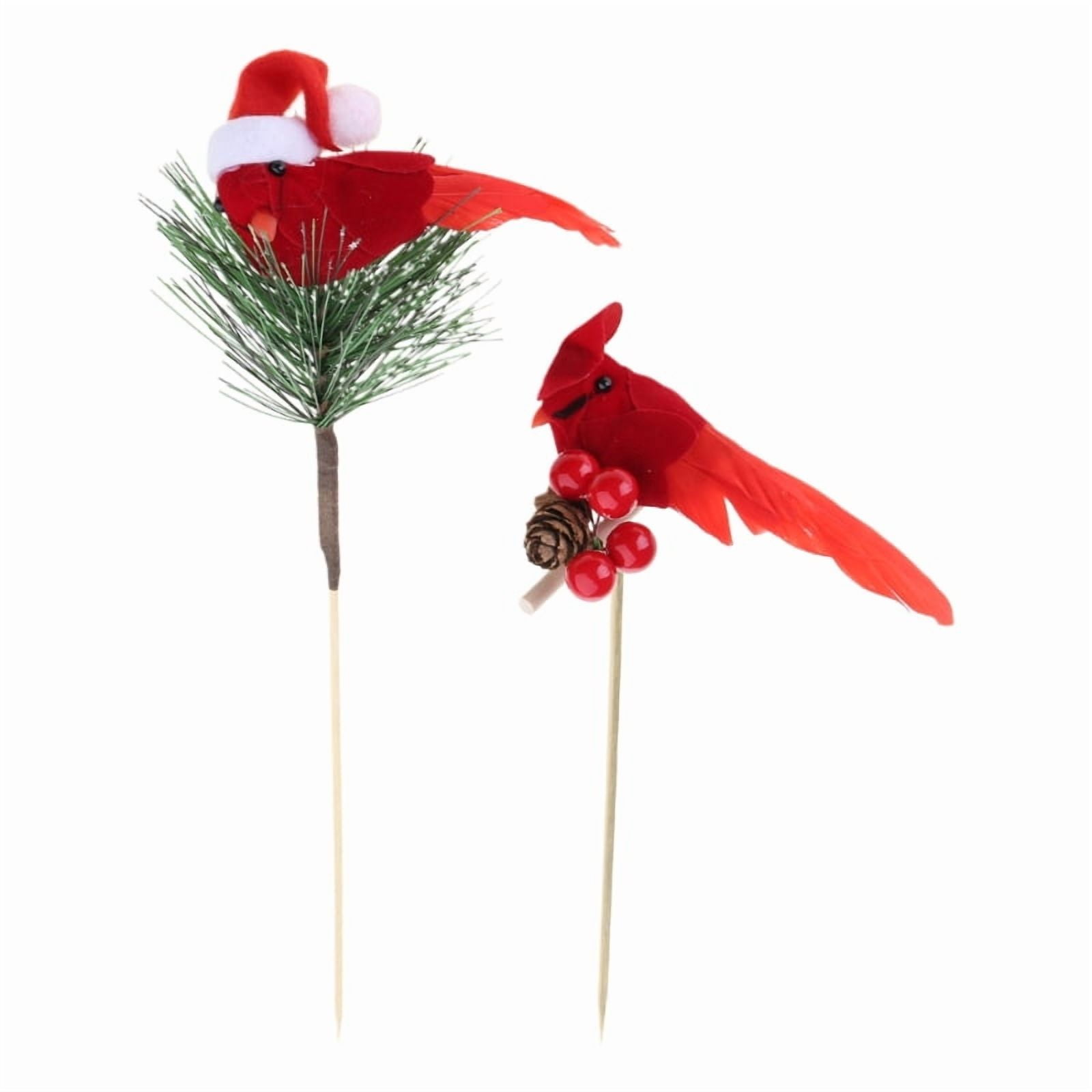 Set of 2 Realistic Red Bird Ornament Plastic in Velvet Hat Design with ...