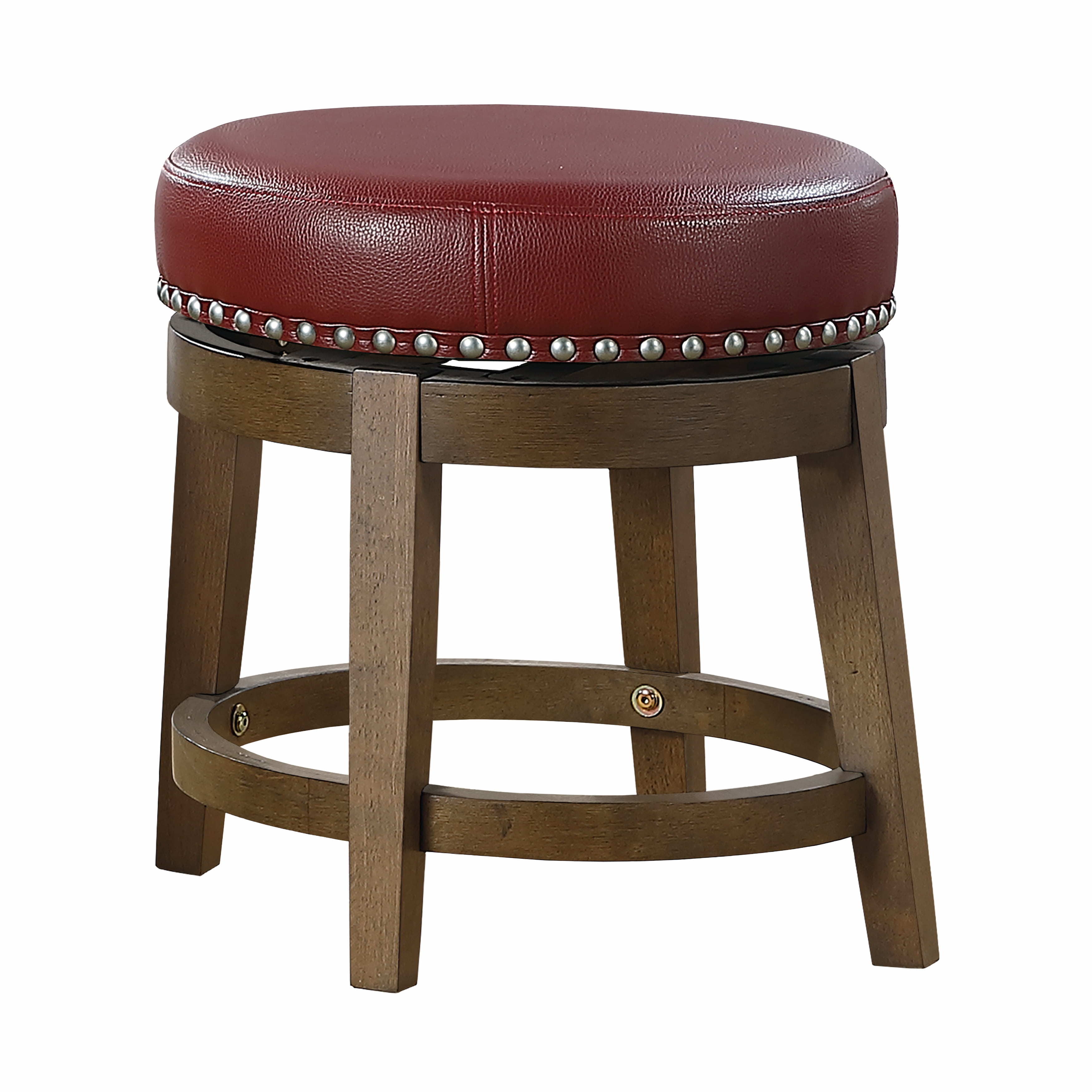 Set of 2 Red Faux Leather Swivel Counter Height Stools - Brown Solid ...