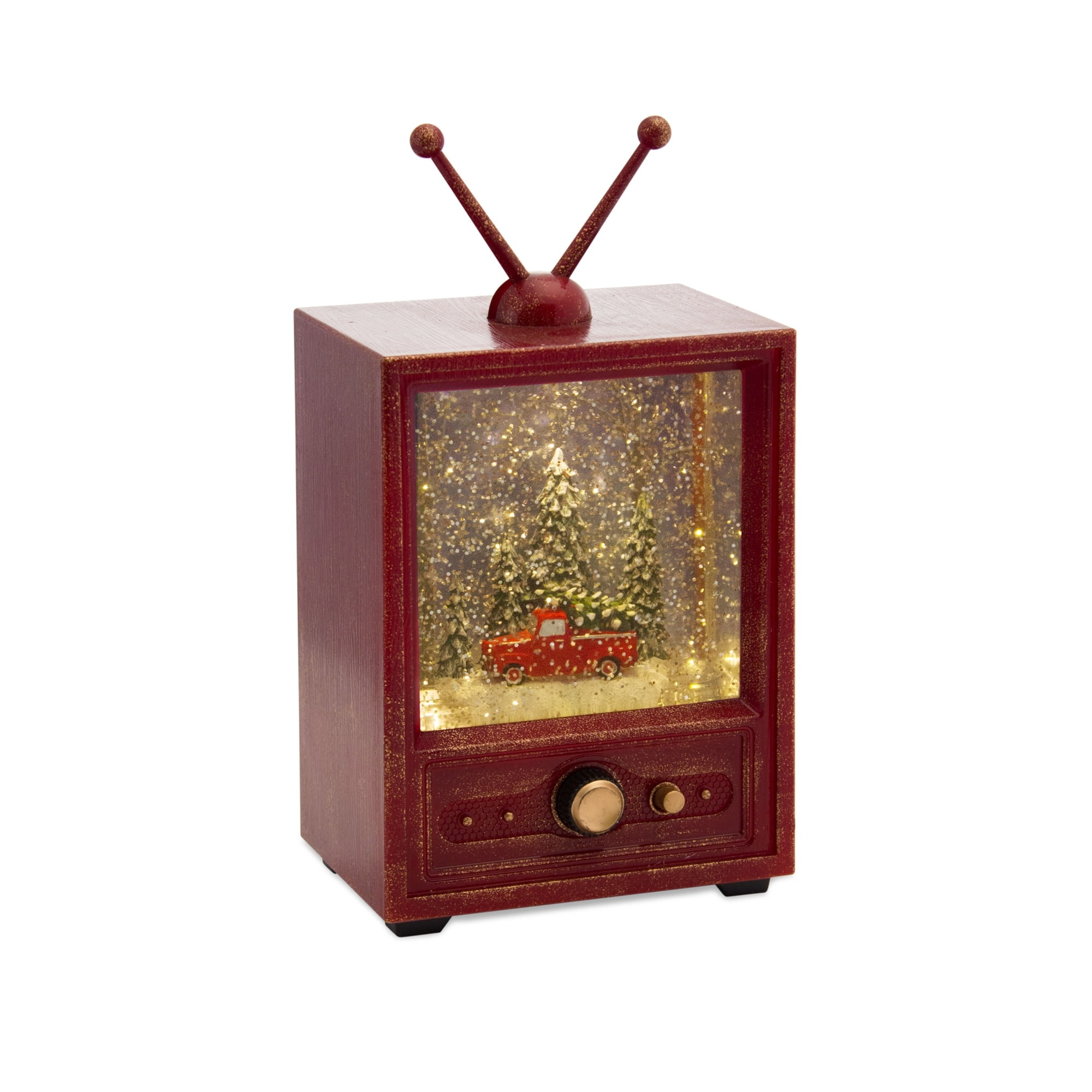 Set of 2 Red LED Truck and Tree in Television Snow Globe with Timer 8. ...