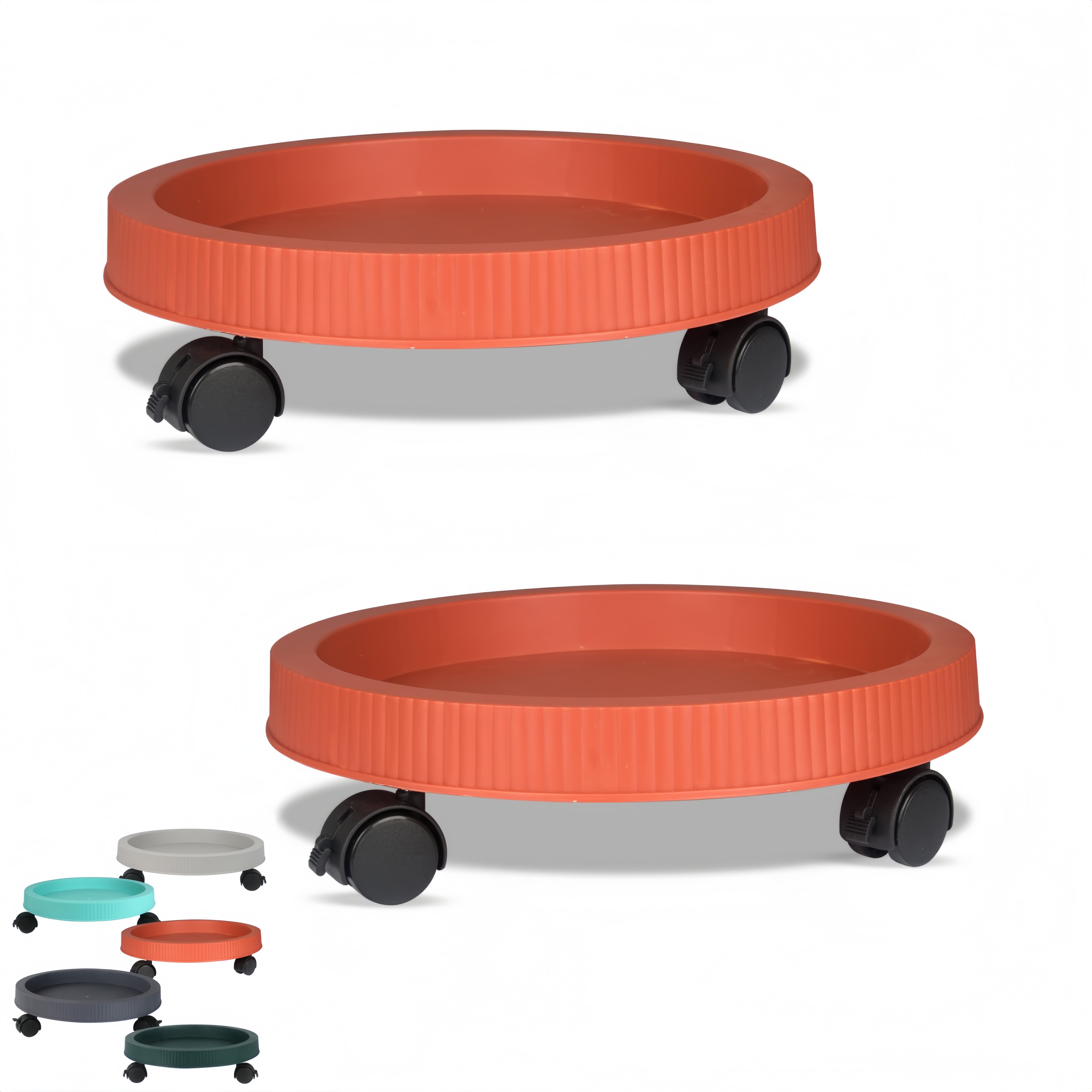 Set of 2 Red Plant Caddy with Casters, 13 Inch Round Sturdy Plastic Pot ...