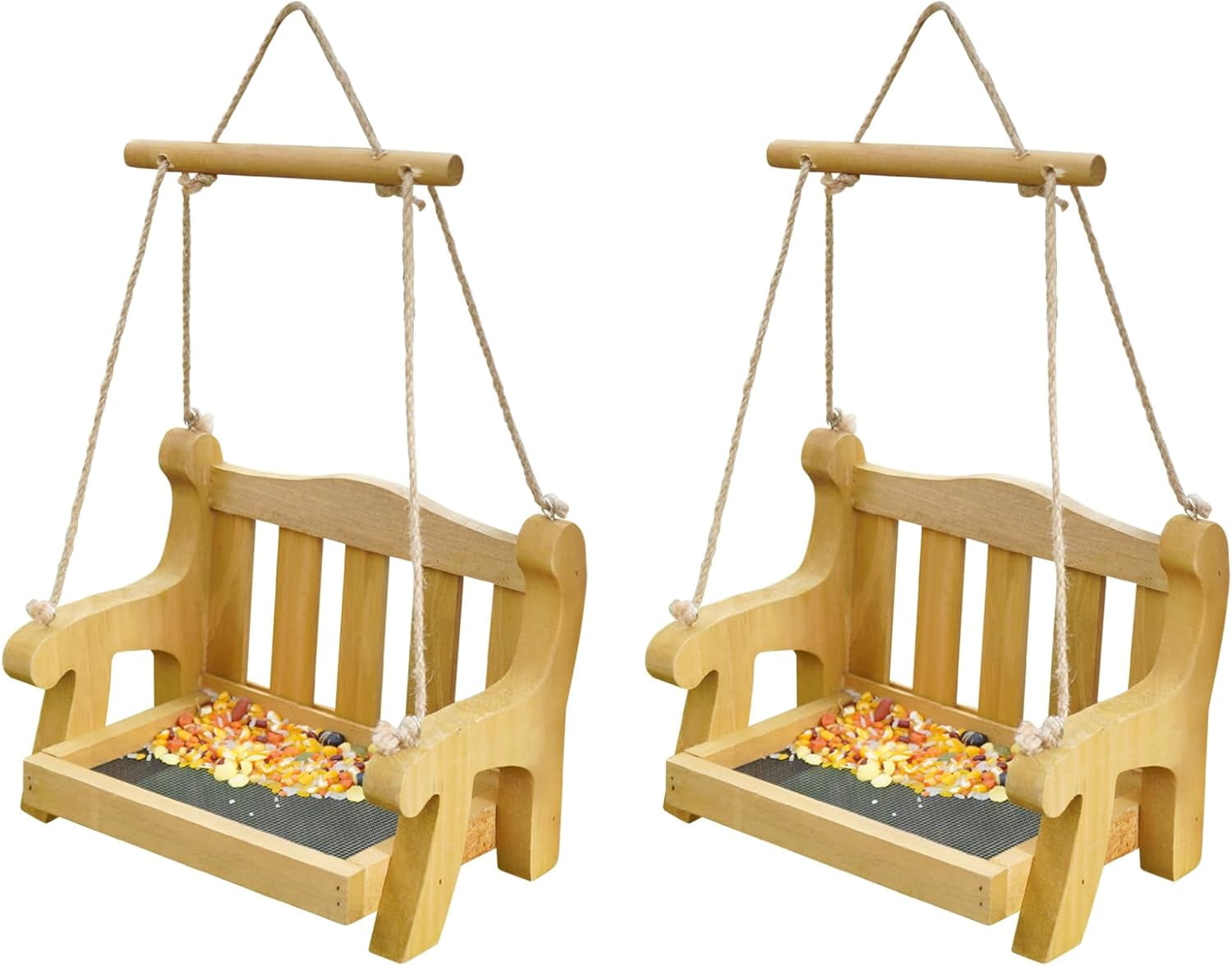 Set of 2 Regency Porch Swing Bird Feeder Cedar Bench Shaped Squirrel ...