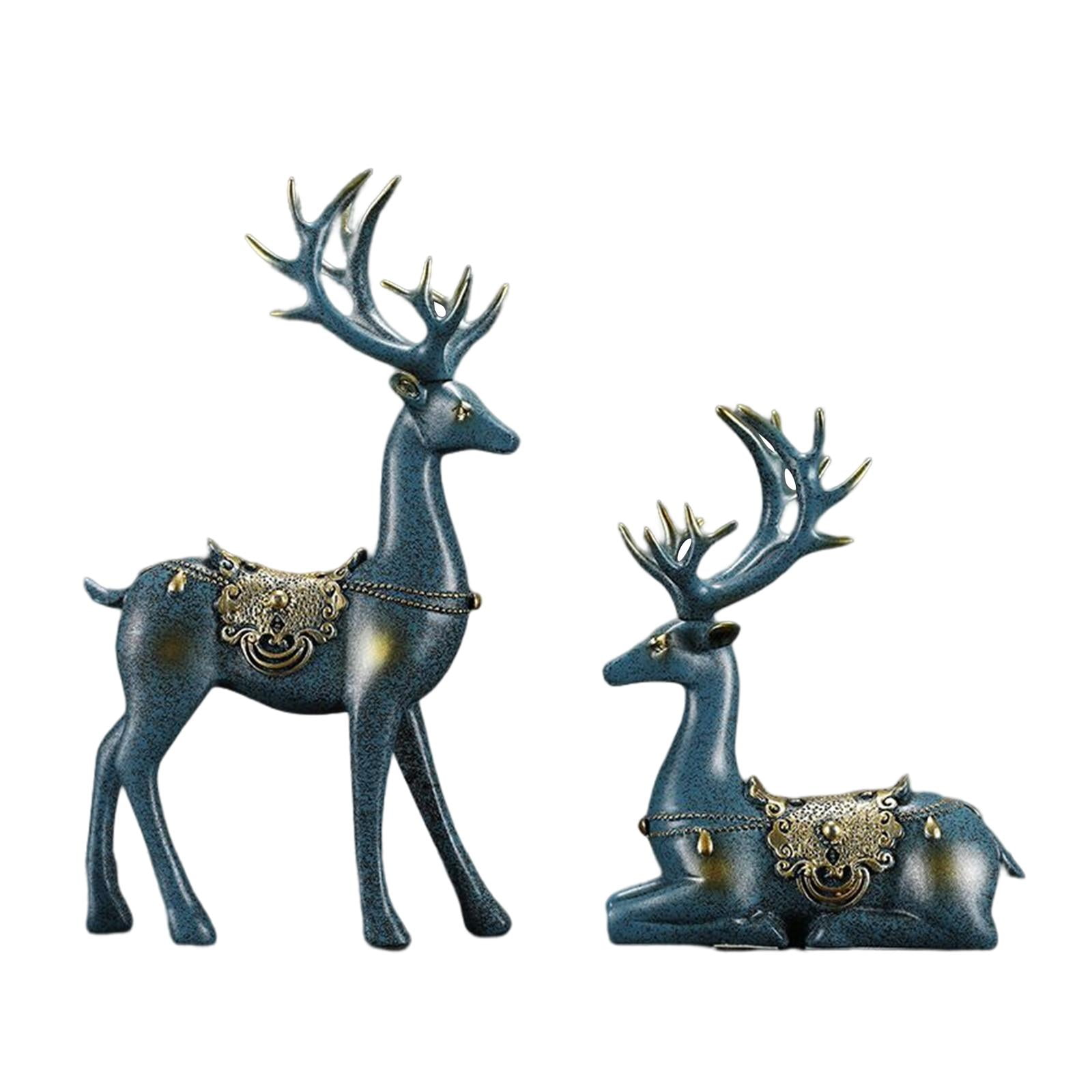 Set of 2 Reindeer Figurines Resin Deer Statues for Home Tabletop ...