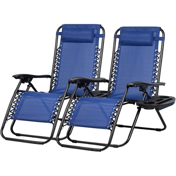 Set of 2 Relaxing Recliners Patio Chairs Adjustable Steel Mesh Zero ...