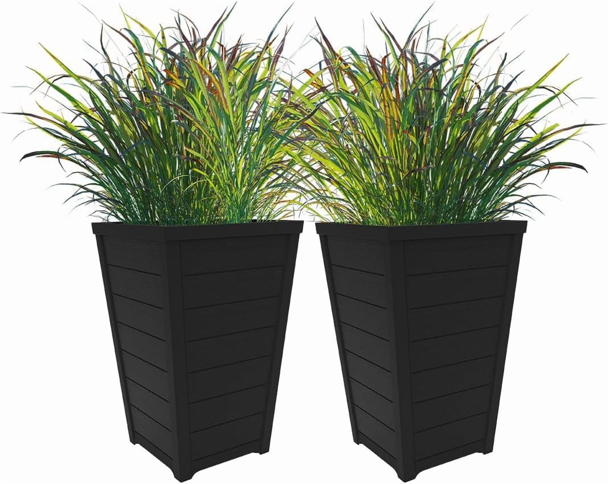 Set of 2 Resin Modern Outdoor 22 Inch Tall Large Flower Pots, Tapered ...