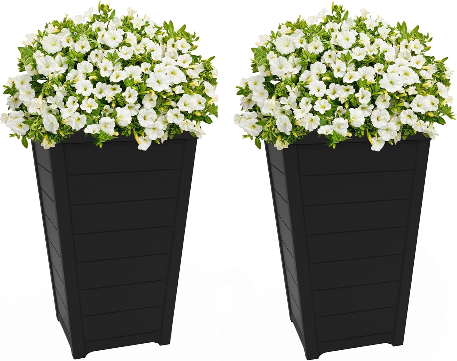Set of 2 Resin Modern Outdoor 22 Inch Tall Large Flower Pots, Tapered ...
