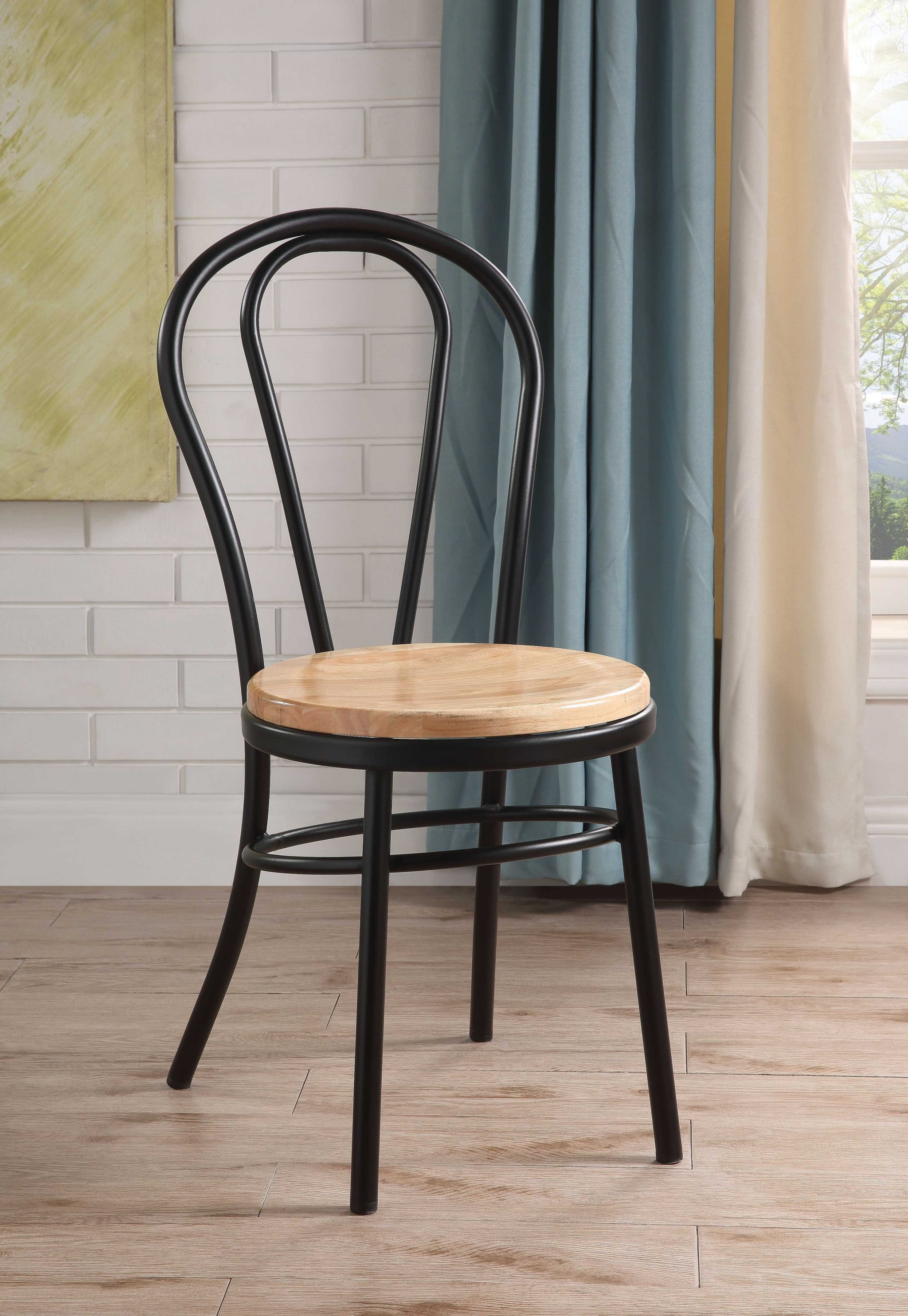 Set of 2 Restaurant Style Arch Back Black and Natural Dining Chairs ...