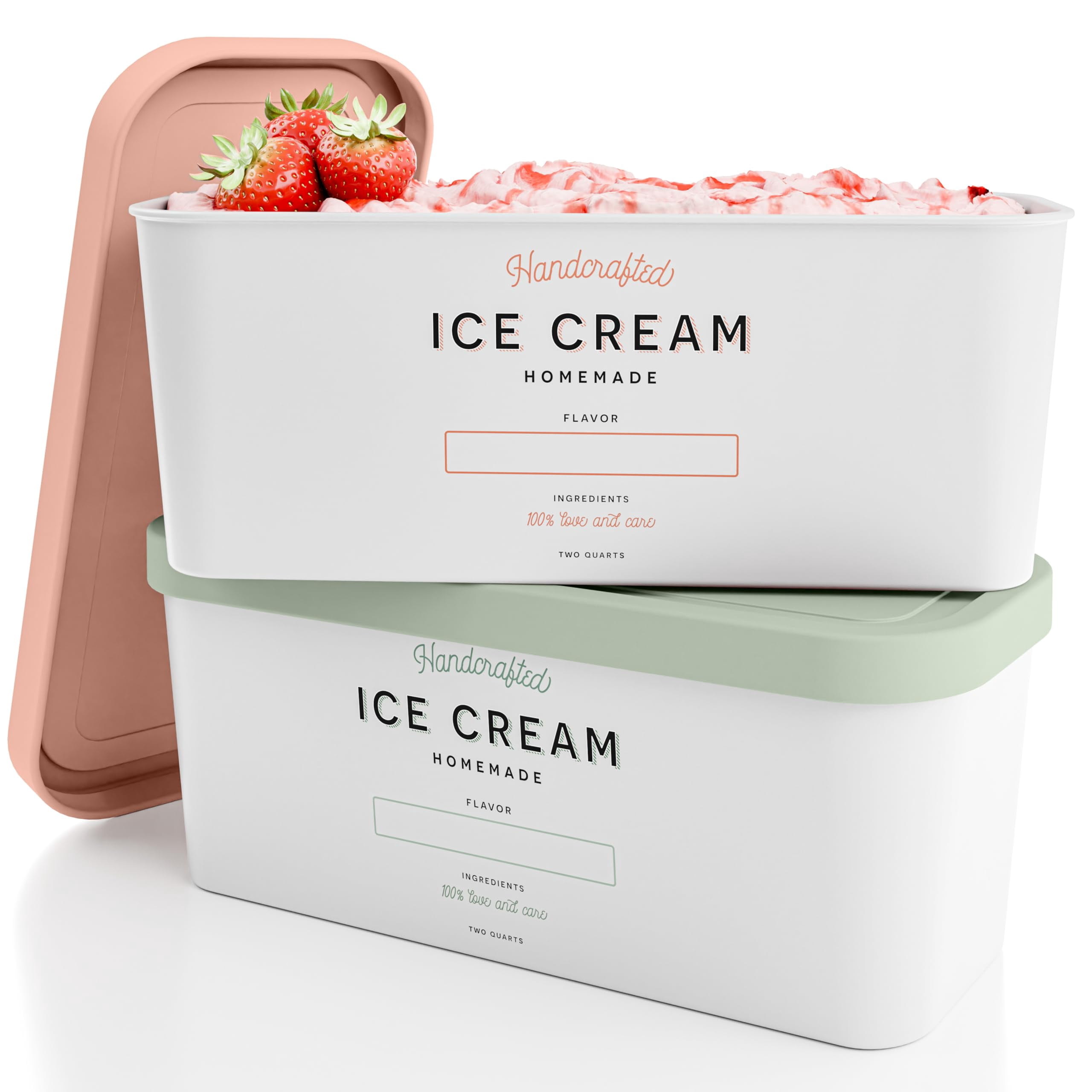 Set of 2 Reusable 2 Quart Ice Cream Tub Containers for Homemade Sorbet ...