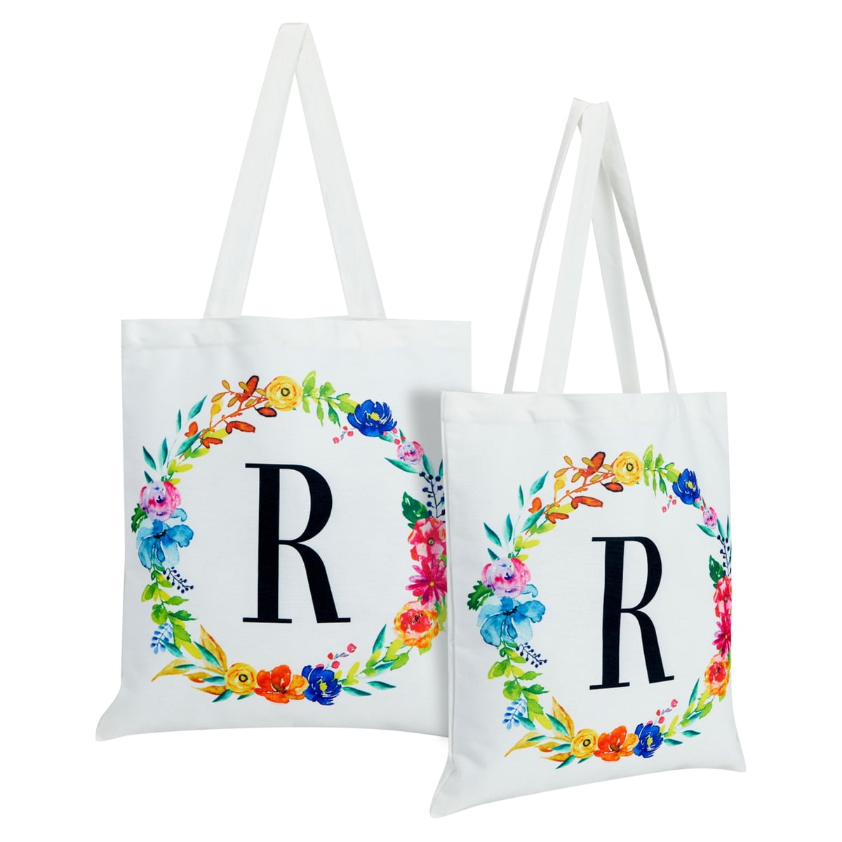 Set of 2 Reusable Monogram Letter R Personalized Canvas Tote Bags for ...