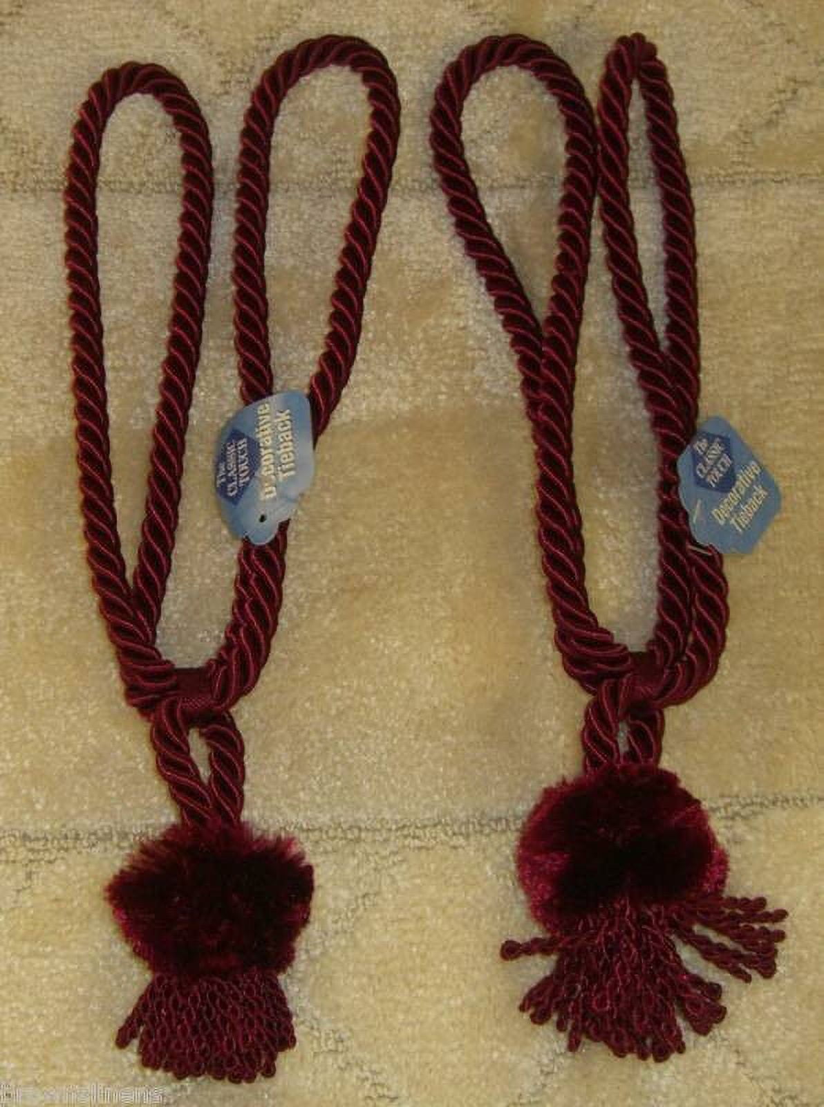 Set of 2 Rope Cord Curtain Tiebacks with Tassel, Wine - Walmart.com