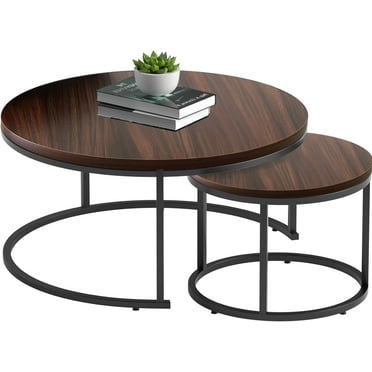 Nesting Coffee Table Set of 2, Modern Round Wooden Accent Tables for ...
