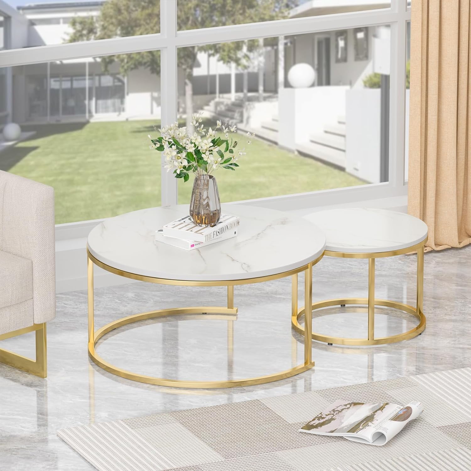 Set of 2 Round Coffee Tables Modern Accent Side End Table for Living ...