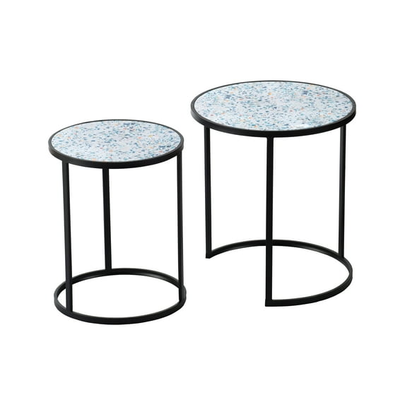 Set of 2 Round End Table, Stacking Side Tables with Sturdy Metal Frame ...