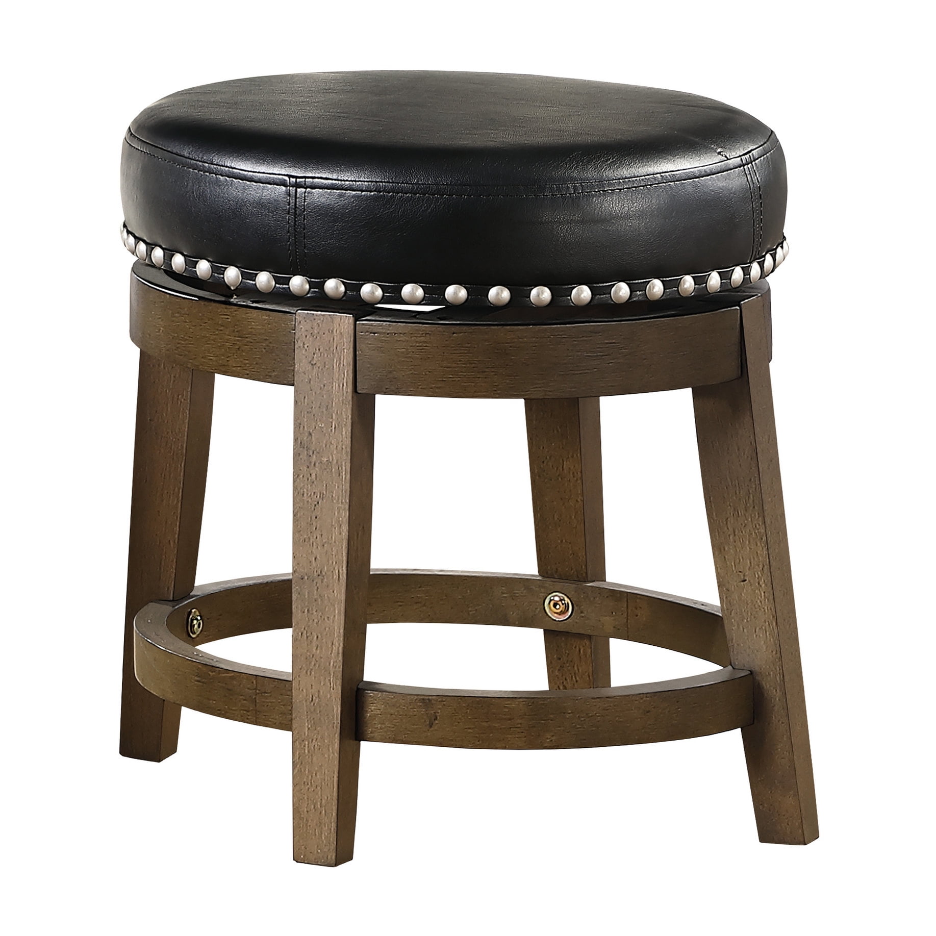 Set of 2 Round Swivel Stools | Brown Finish Solid Wood Frame | 250lbs ...