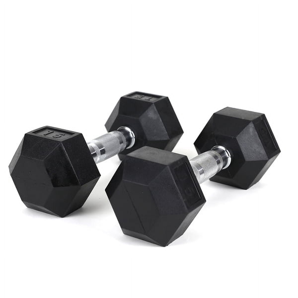 Set of 2 Rubber Encased Hex Dumbbell Set 15LBS with Contoured Chrome ...