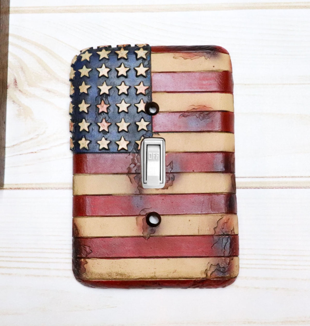 Set of 2 Rustic Patriotic USA American Flag Wall Single Toggle Switch ...