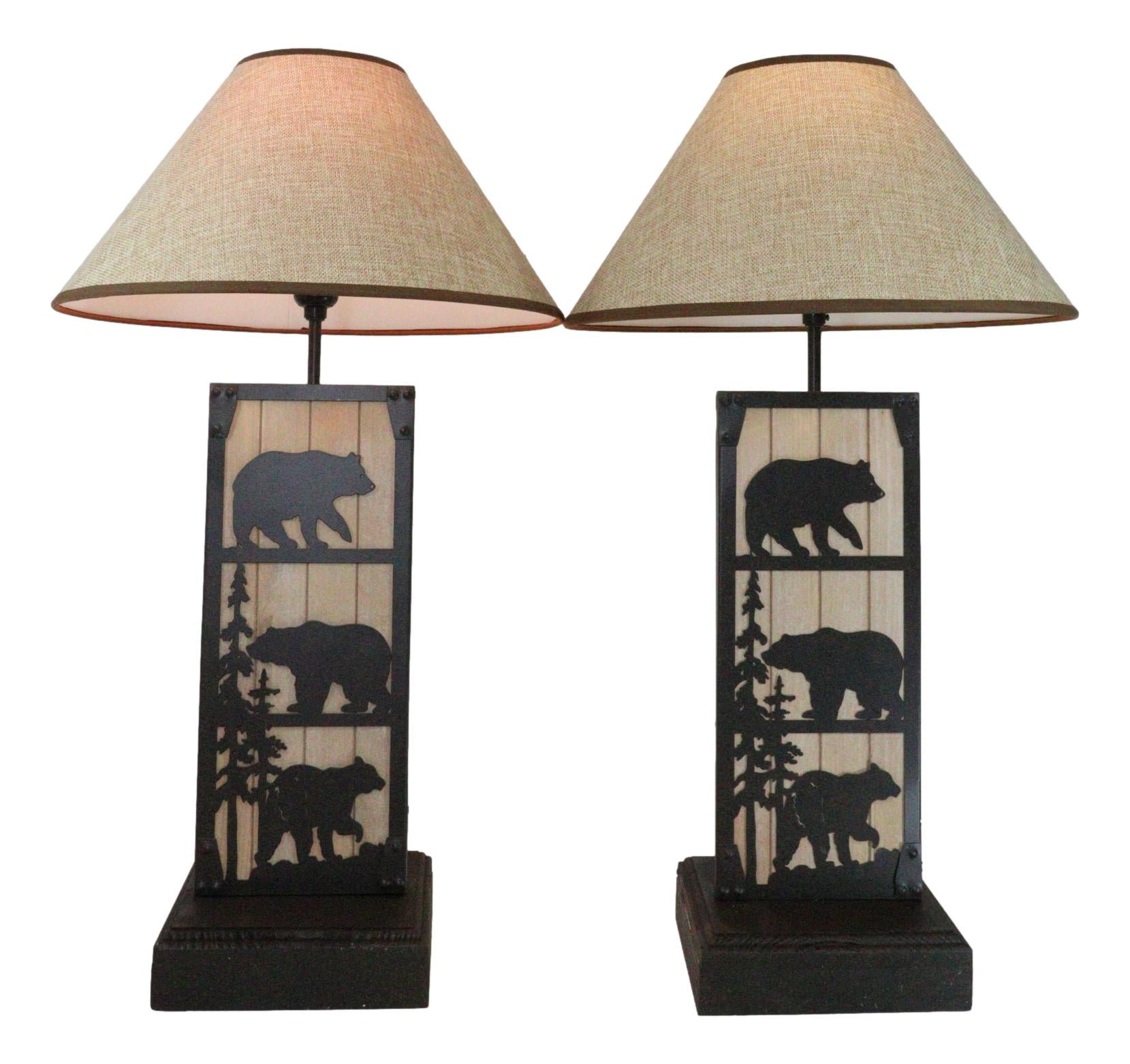 Set of 2 Rustic Western Black Bears In Forest Wood Metal Bedside Table ...