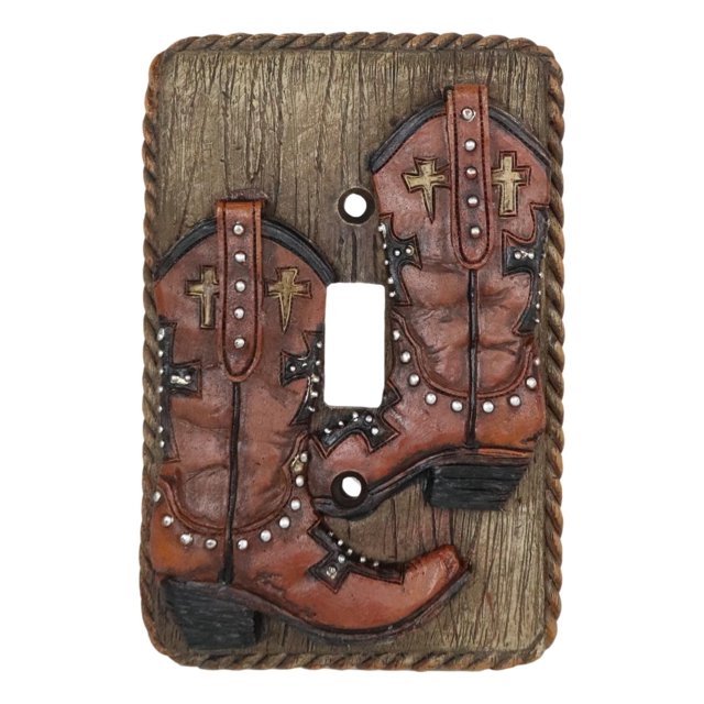 Set of 2 Rustic Western Cowboy Boots Faux Wood Wall Single Toggle ...