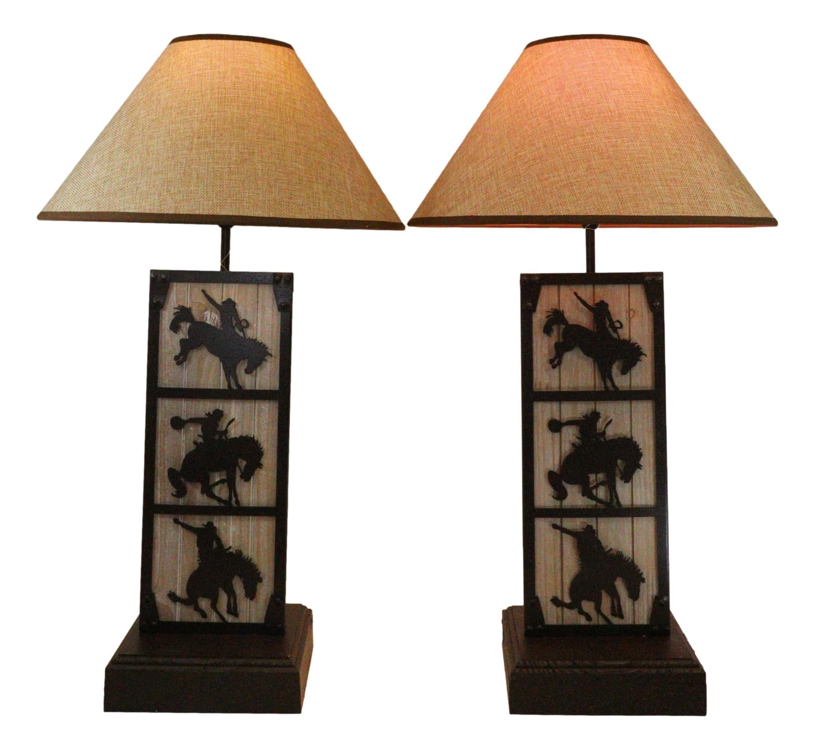 Set of 2 Rustic Western Cowboy On Giddy Up Horse Wood Metal Bedside ...