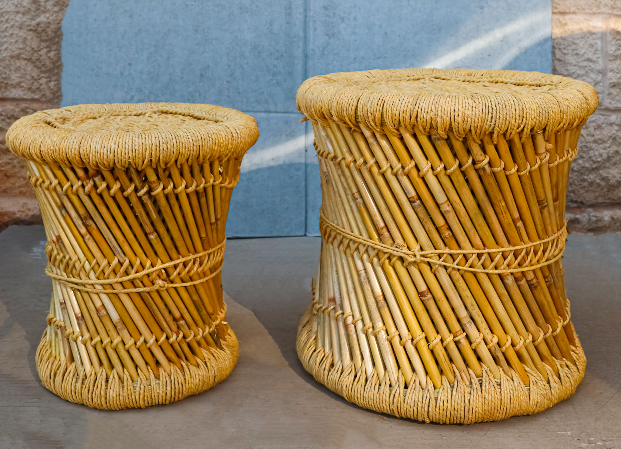 Set of 2 Rustic Western Hand Woven Bamboo Fibers and Natural Ropes Side ...