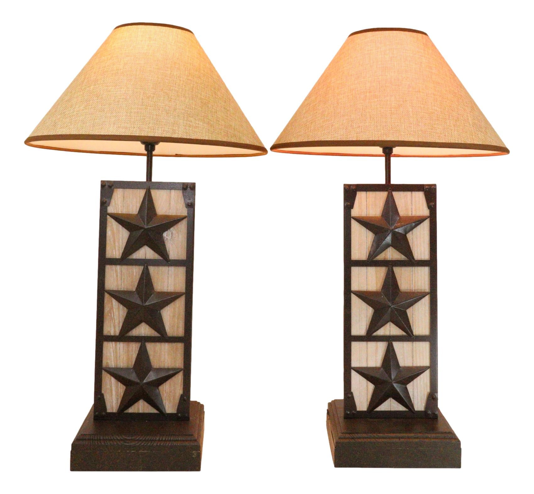 Set of 2 Rustic Western Triple Lone Stars Wood And Metal Bedside Table ...
