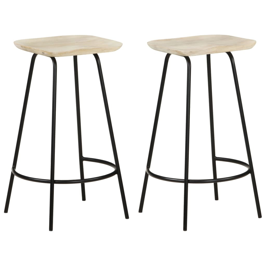 Set of 2 Rustic Wooden Bar Stools with Durable Solid Wood Seats ...