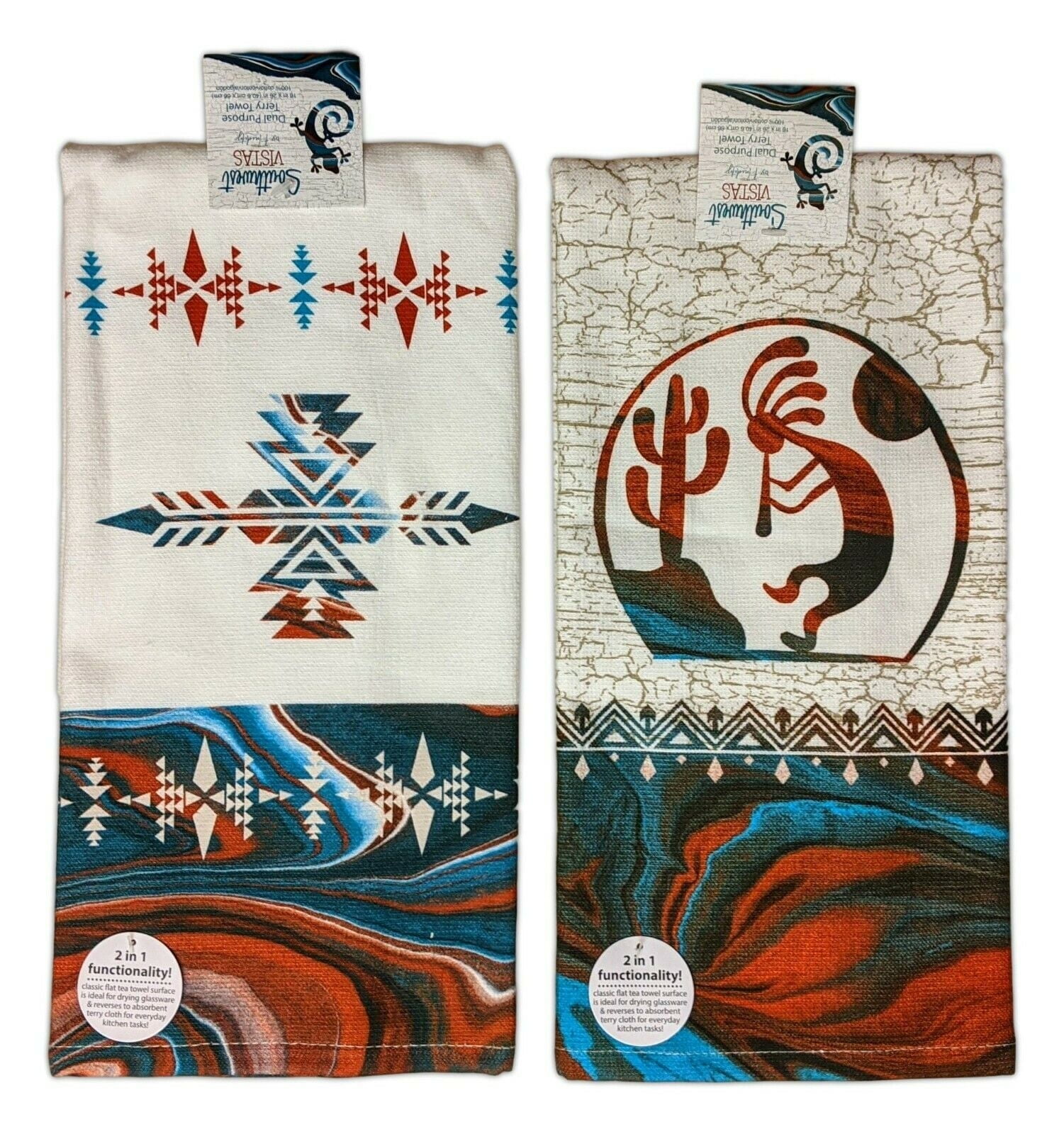Set of 2 SOUTHWEST VISTAS Kokopelli Terry Kitchen Towels by Kay Dee ...