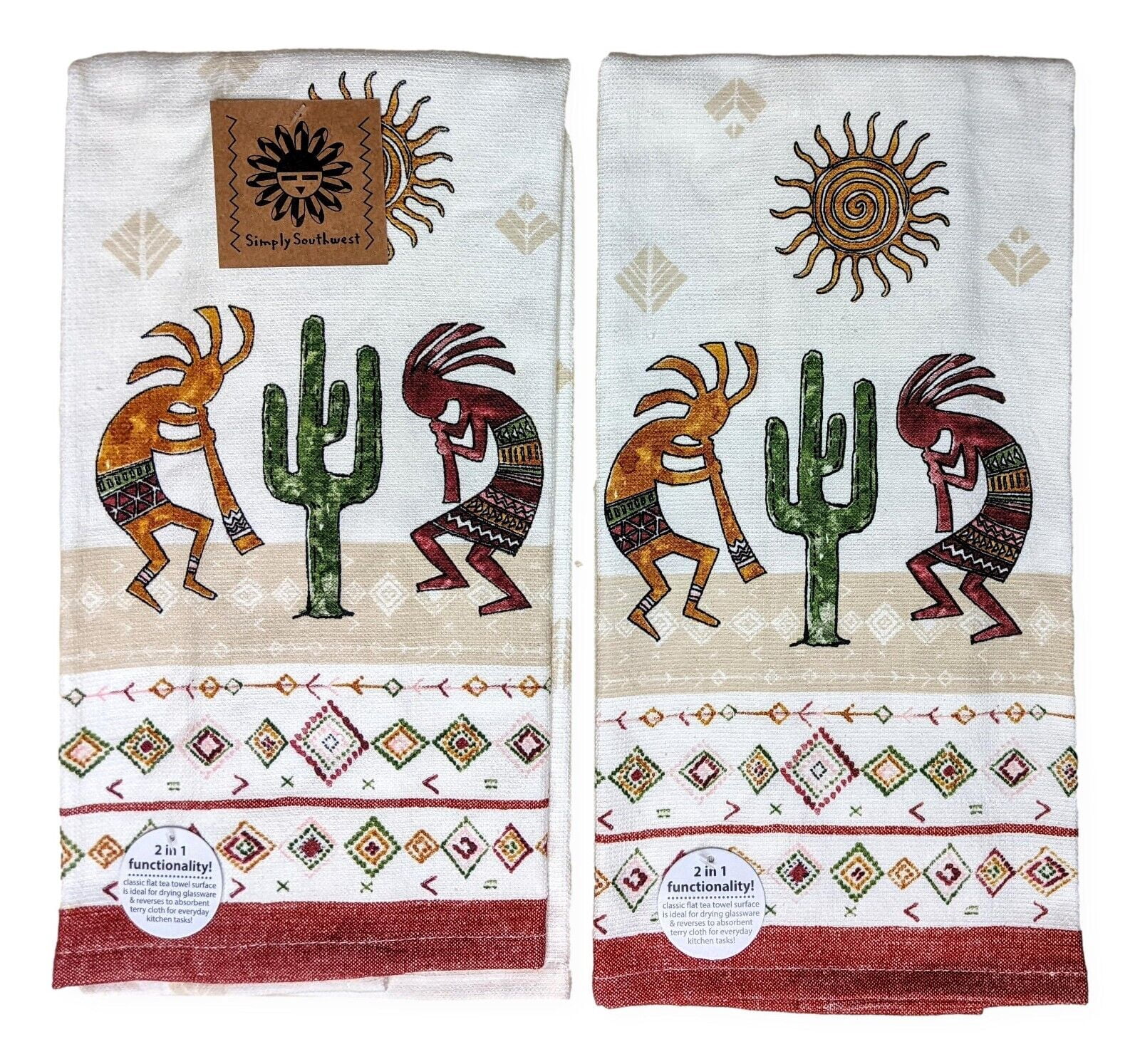 Set of 2 SUNDANCE Flute Duo Kokopelli Terry Kitchen Towels by Kay Dee ...