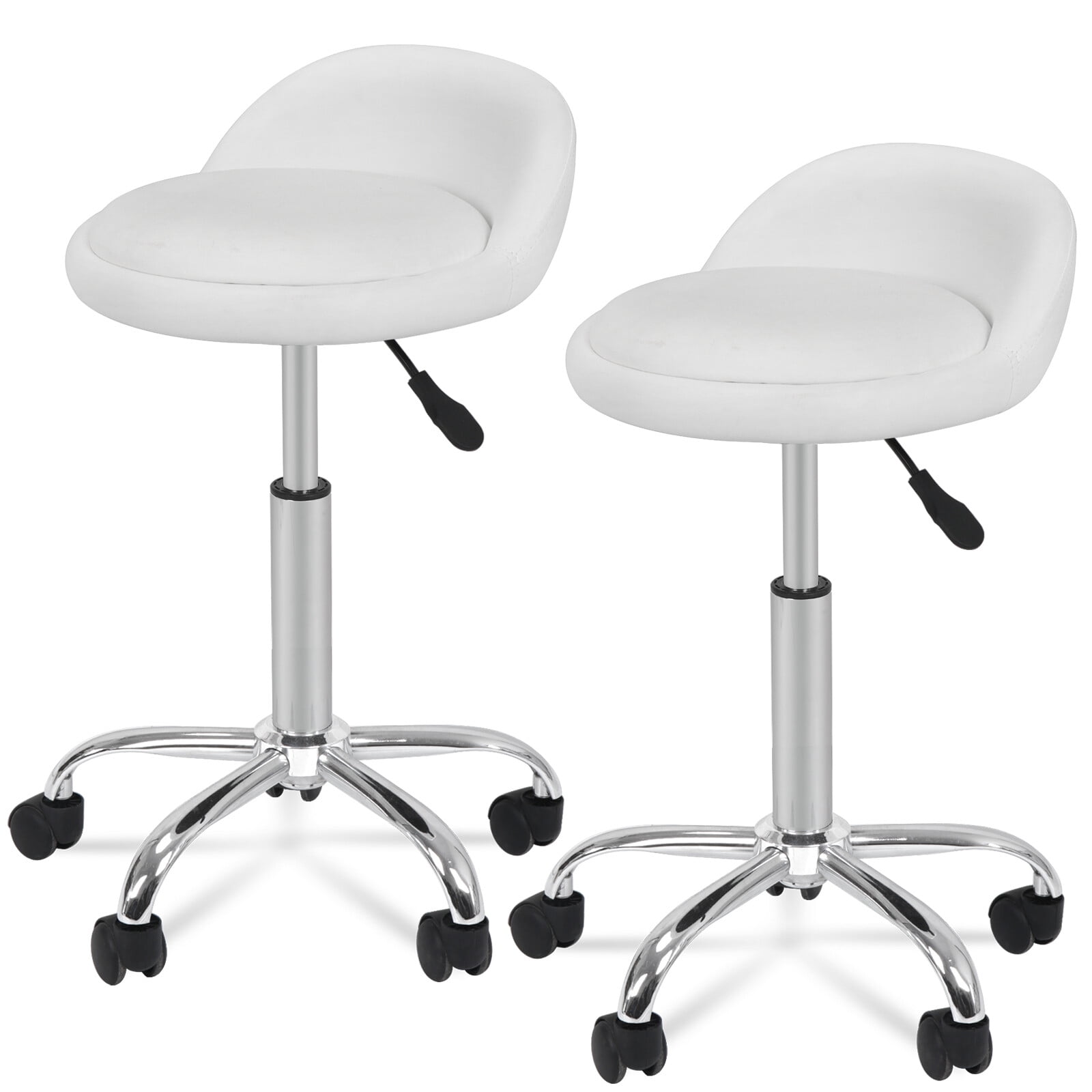 Set of 2 Salon Stools with Back Rest Saddle Rolling Hydraulic Spa ...