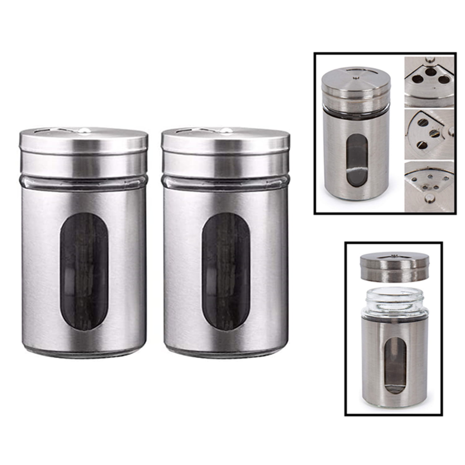 Set of 2 Salt and Pepper Shakers Stainless Steel Glass Set-Elegant ...