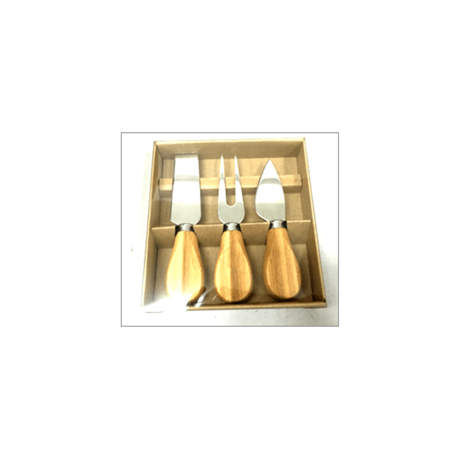 Set of 2 Set Of 3 Bamboo Handled Knife,Fork And Spreader Cheese Tools ...