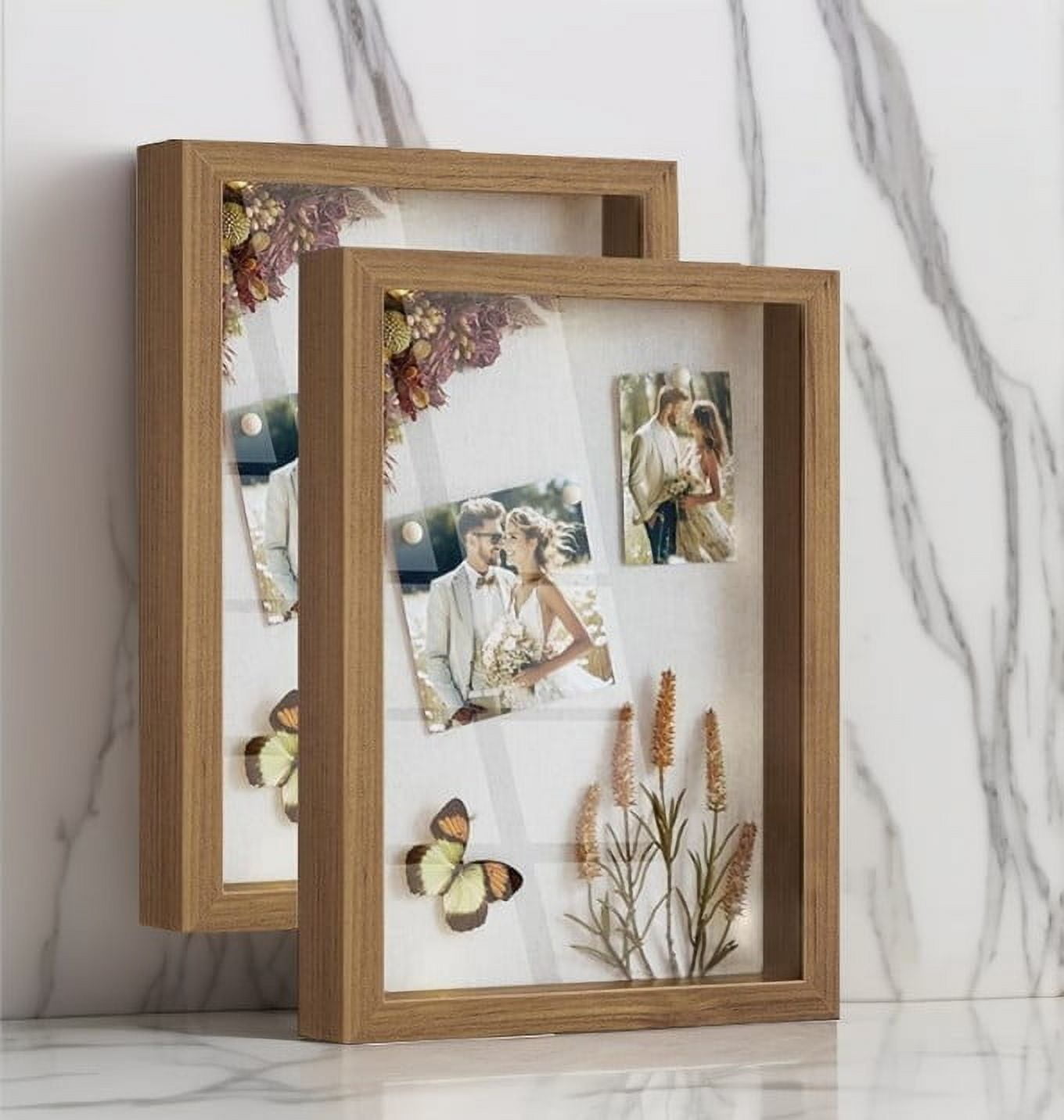 Set of 2 Shadow Box Frames, Teak Brown, 1.3-Inch Deep, Includes 8 Push ...