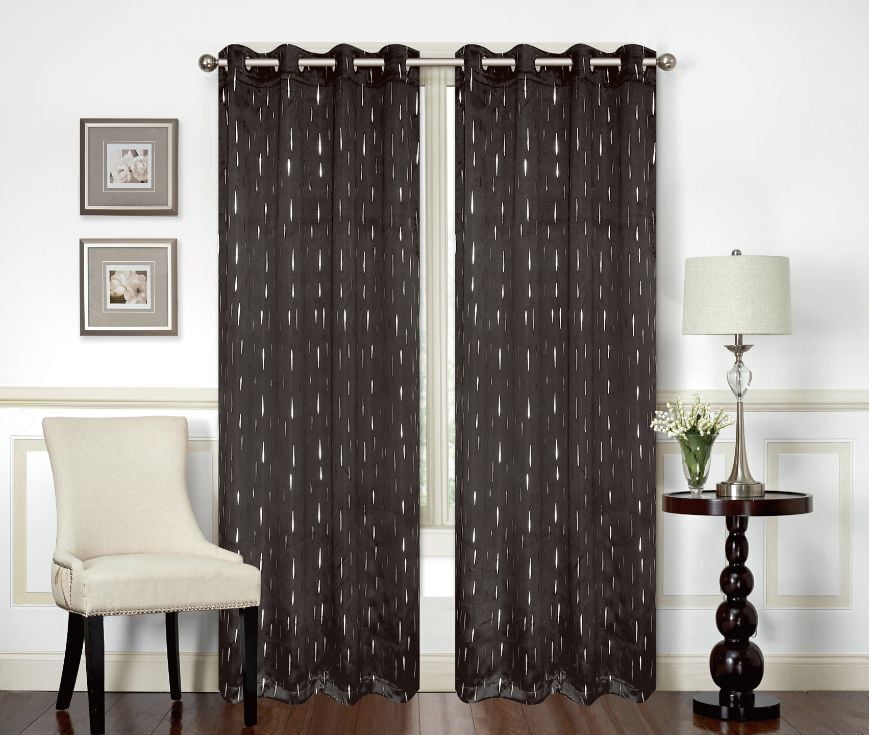 Set Of 2 Shane Grommet Top Curtain Panels With Silver Metallic Accent