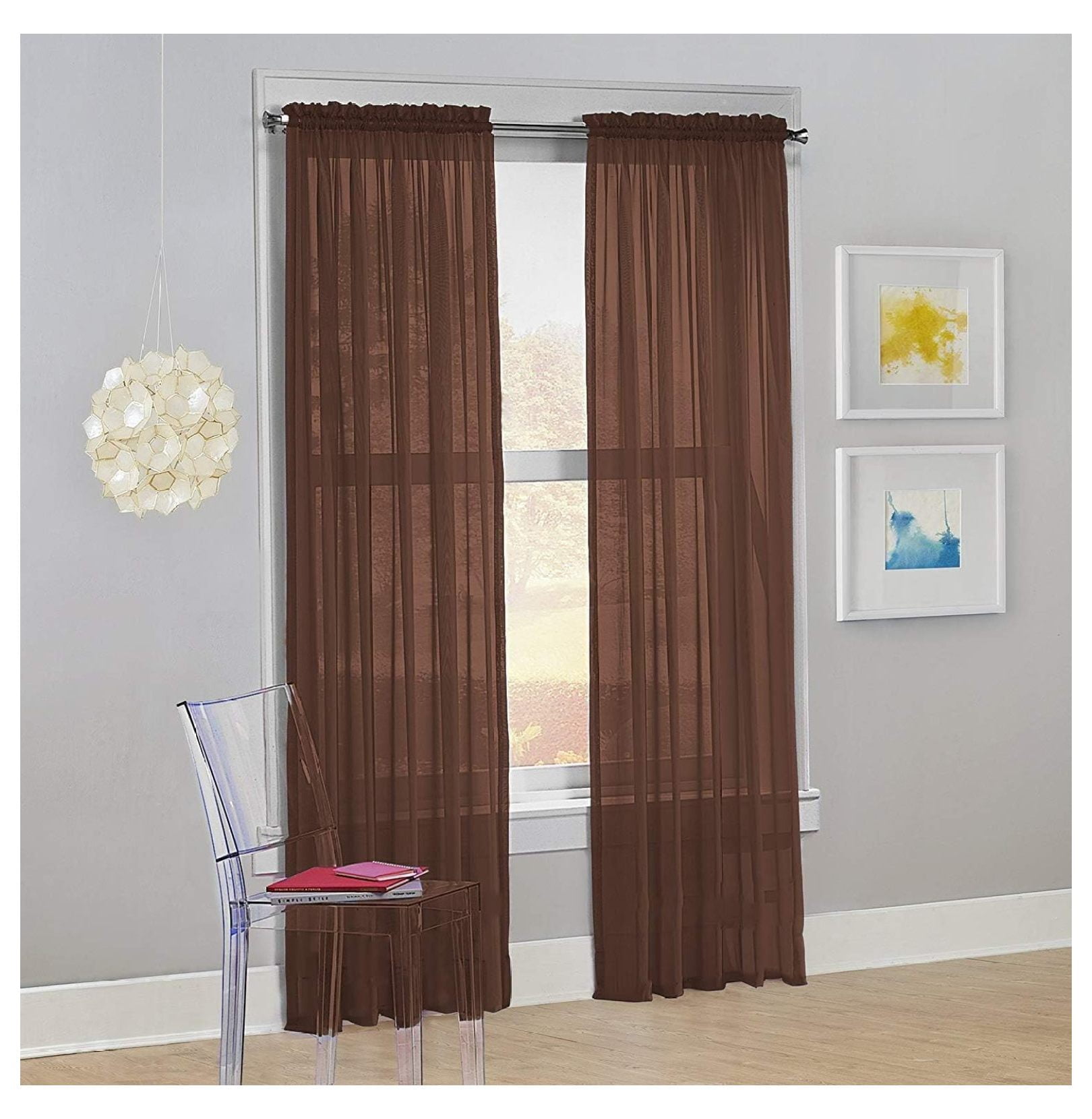 Set of 2 Sheer Voile Transparent Window Panel Curtain Drapes (54" W X ...