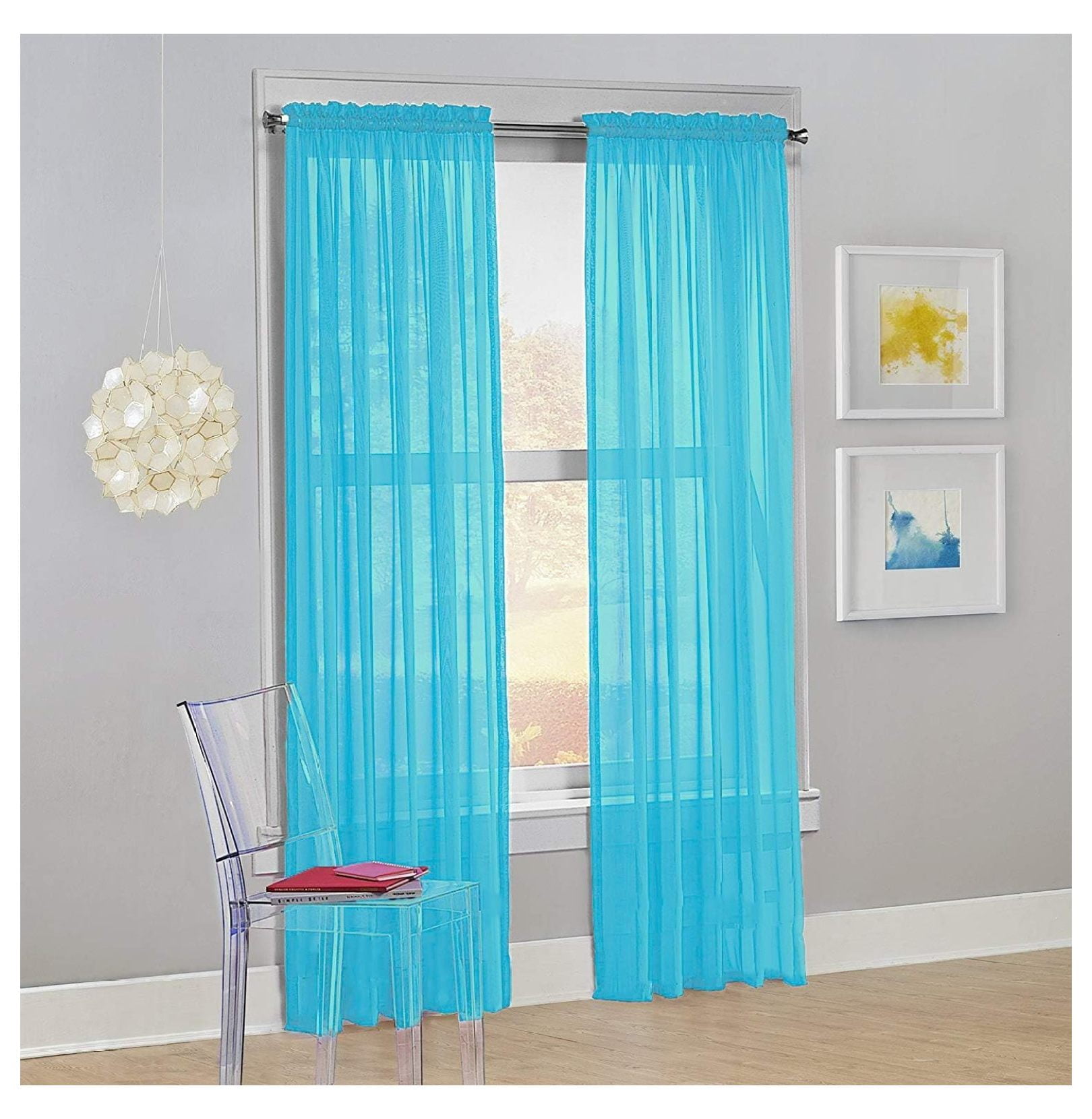 Set of 2 Sheer Voile Transparent Window Panel Curtain Drapes (54" W X ...