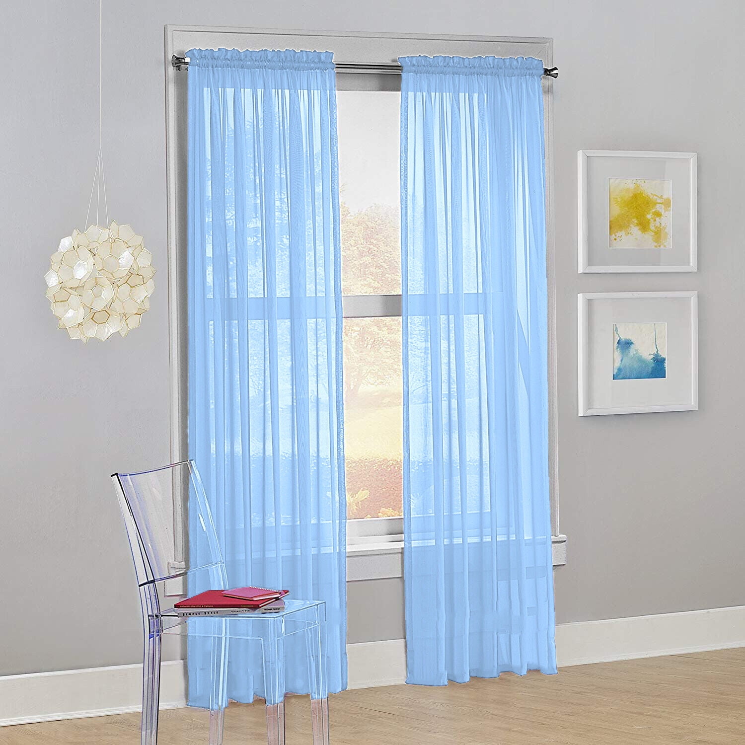 Set of 2 Sheer Voile Transparent Window Treatment Curtain Panel Drapes ...