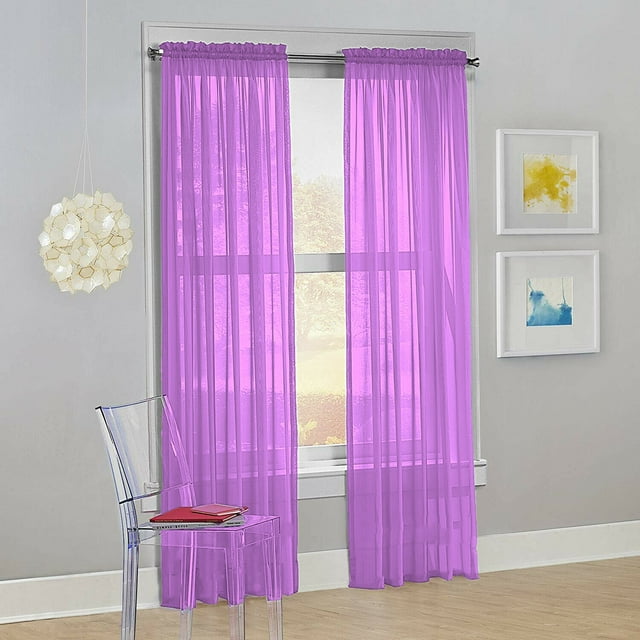 Set of 2 Sheer Voile Transparent Window Treatment Curtain Panel Drapes ...