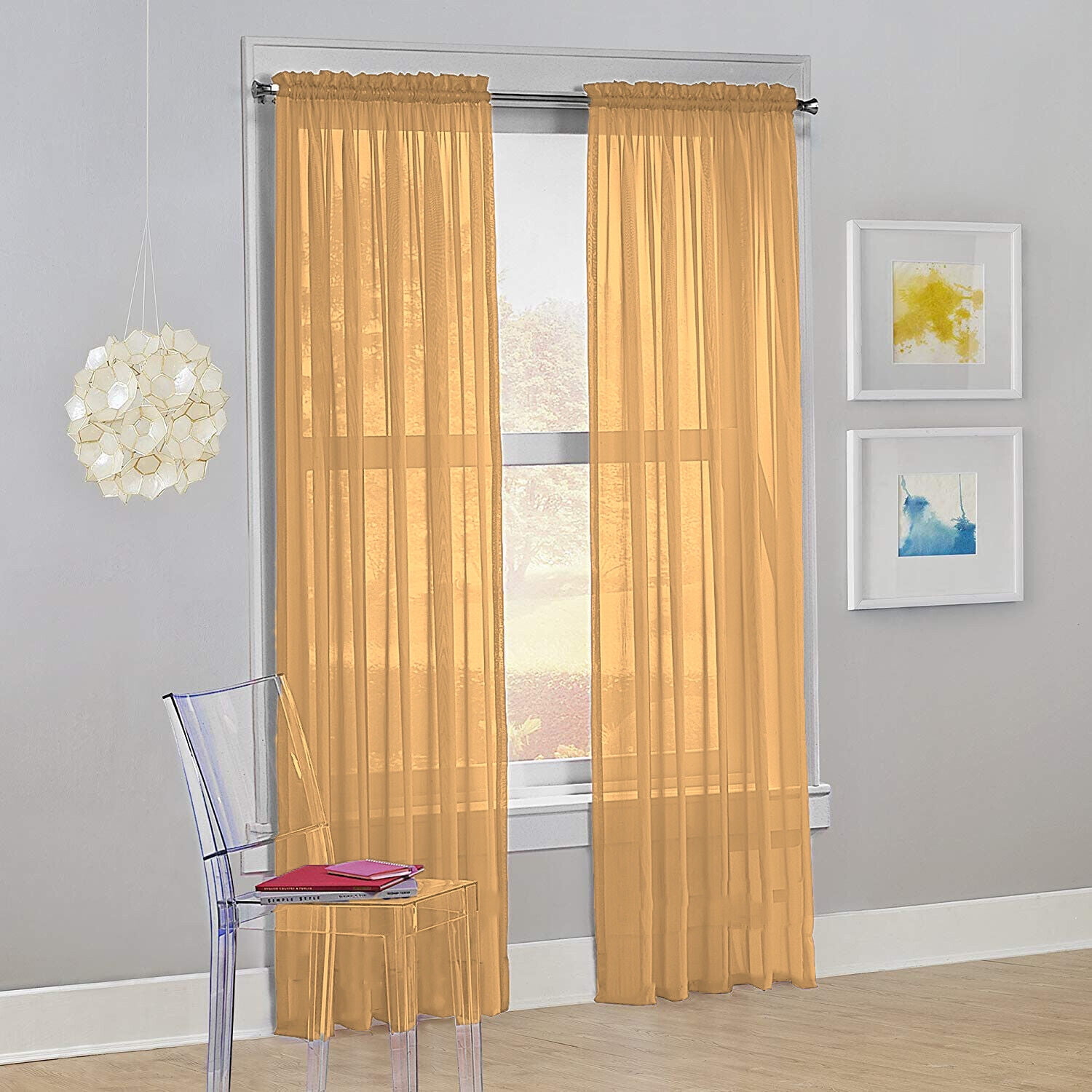 Set of 2 Sheer Voile Transparent Window Treatment Curtain Panel Drapes ...