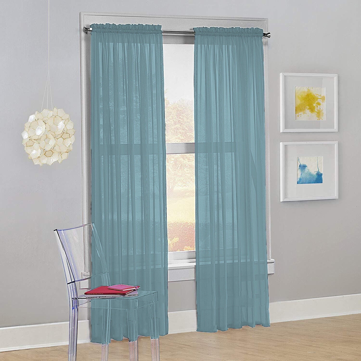 Set of 2 Sheer Voile Transparent Window Treatment Curtain Panel Drapes ...
