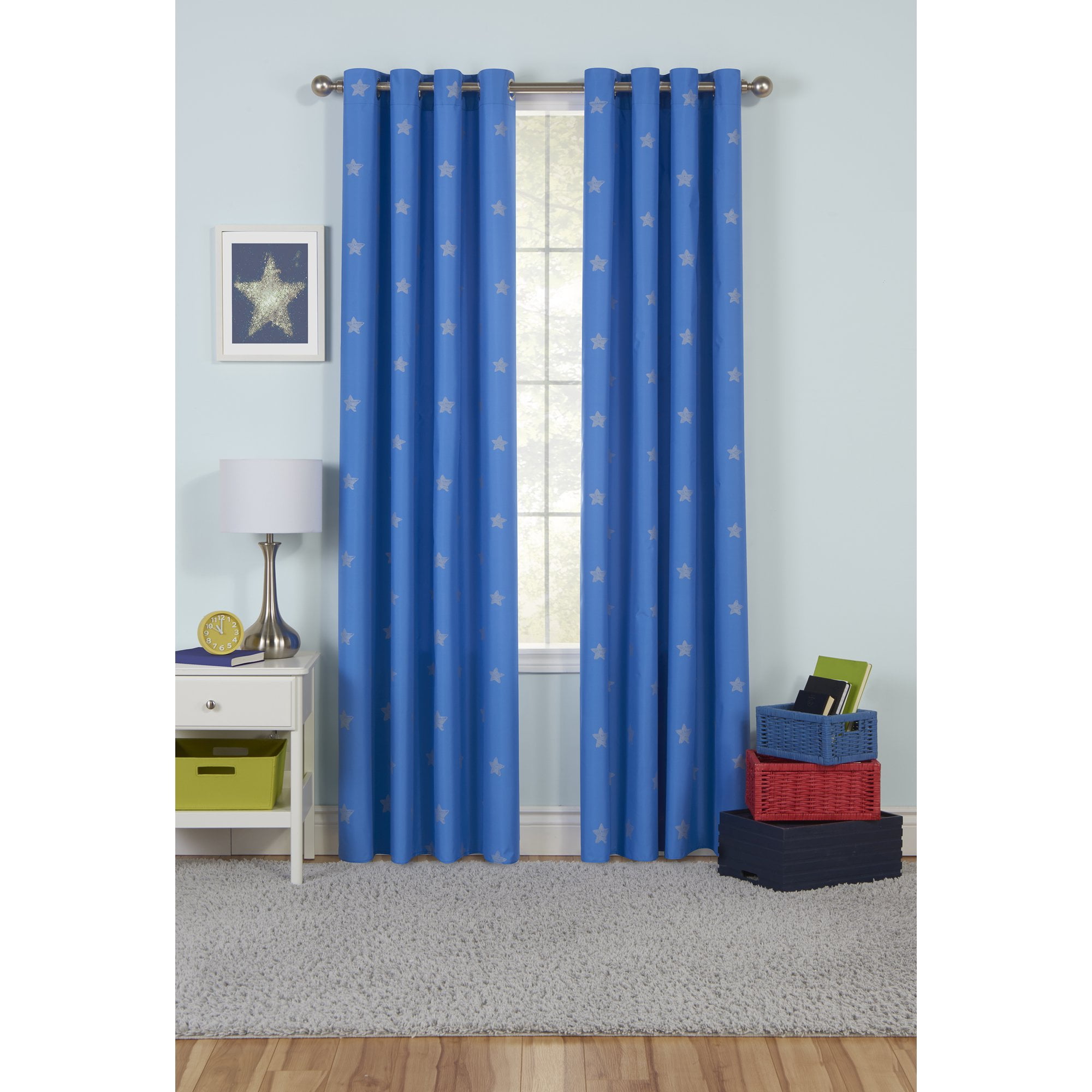 Set of 2 - Shiny Blue Sky With Gold Star Your Zone Window Curtain Panel ...