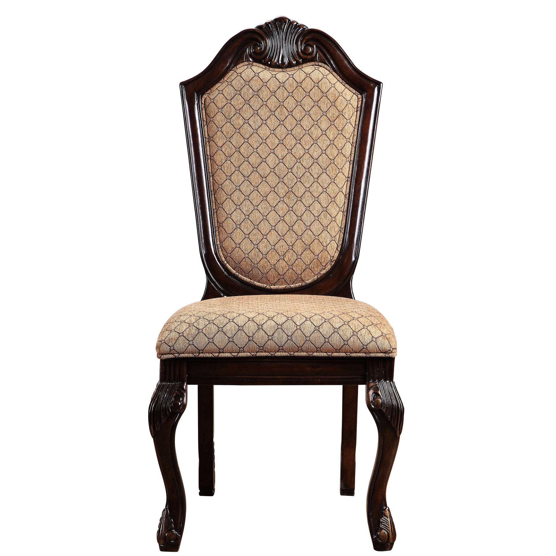 Set of 2 Side Chairs, Beige and Espresso, Traditional Design with Welt ...