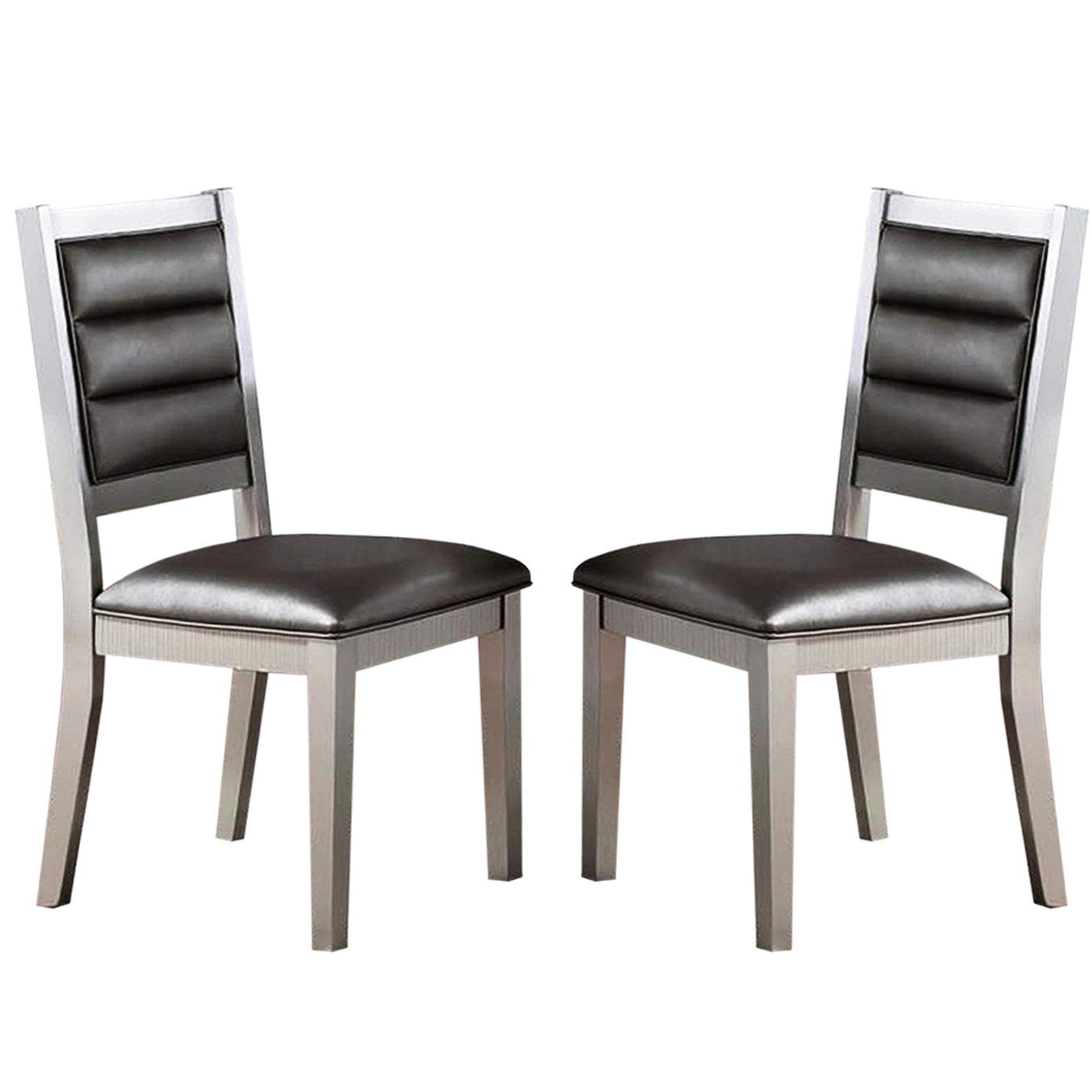 Set of 2 Silver Rectangular Dining Chairs with Upholstered Seats for ...