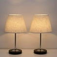 Set of 2 Silver Table Lamps with Marble Base and Linen Fabric Shade ...