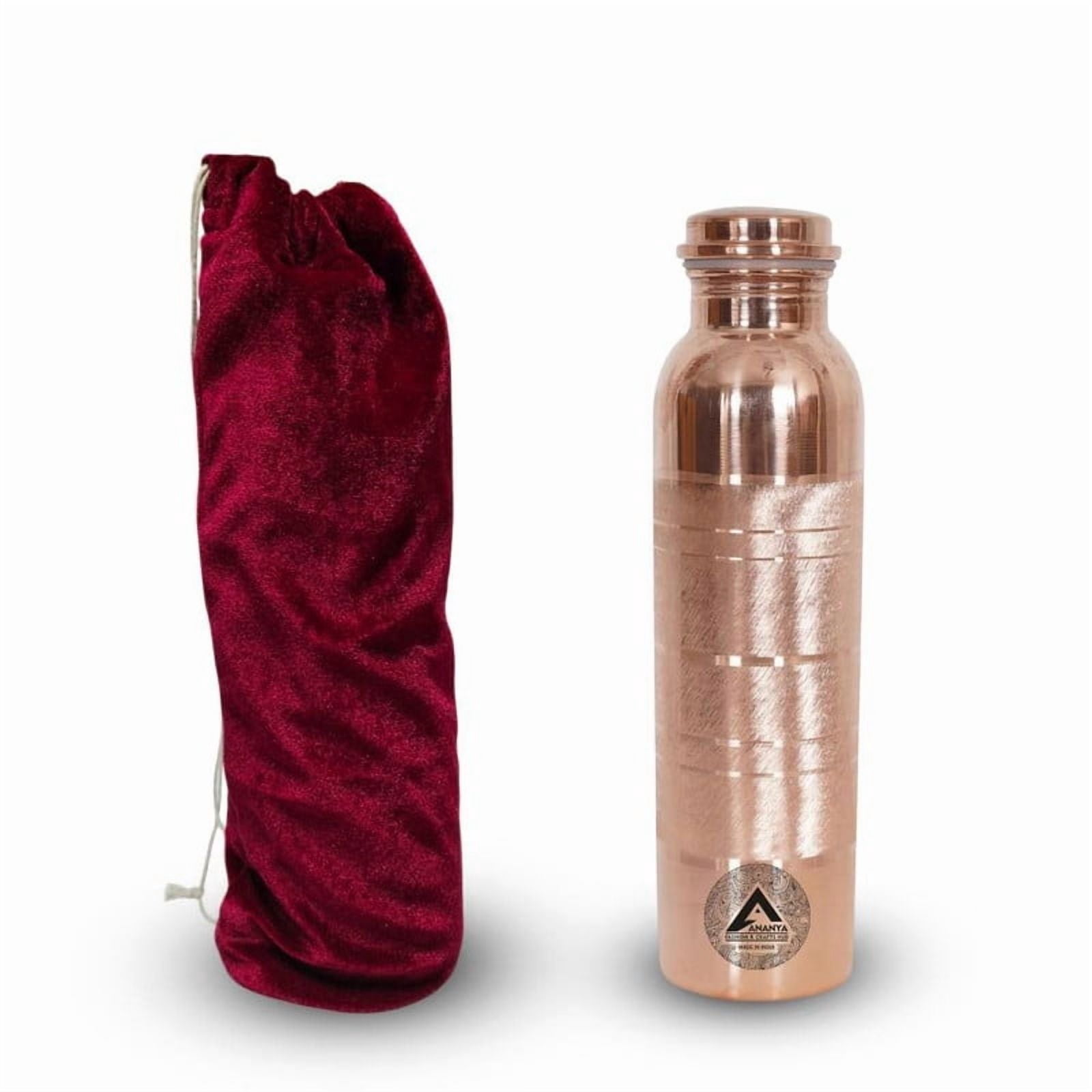 Set of 2 Silver Touch Pure Copper Water Bottle 950 ML With Velvet Carry ...