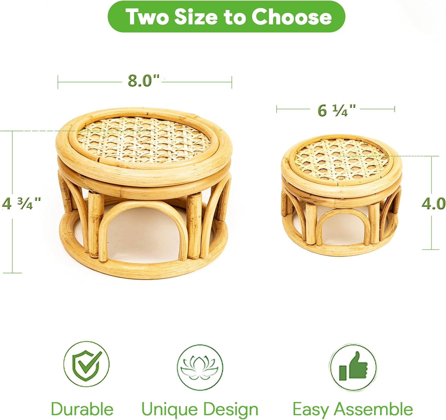 Set of 2 Small Boho Rattan Wicker Round Riser Plant Stand Indoor ...